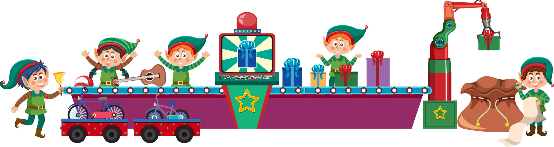 duendes haciendo regalos para navidad 13999218 Vector en Vecteezy