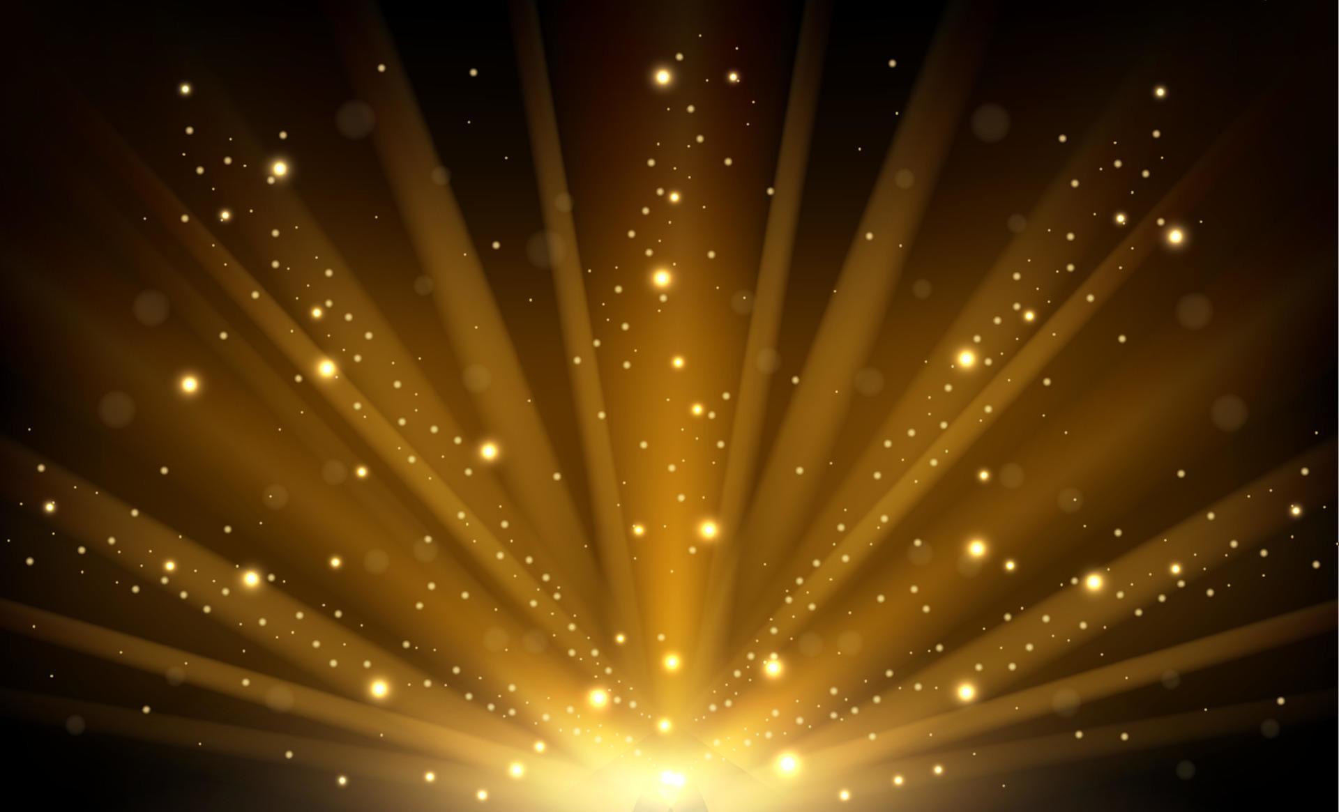 Abstract golden light rays with sparks. Exploding gold glitter with sparkling illustration ...