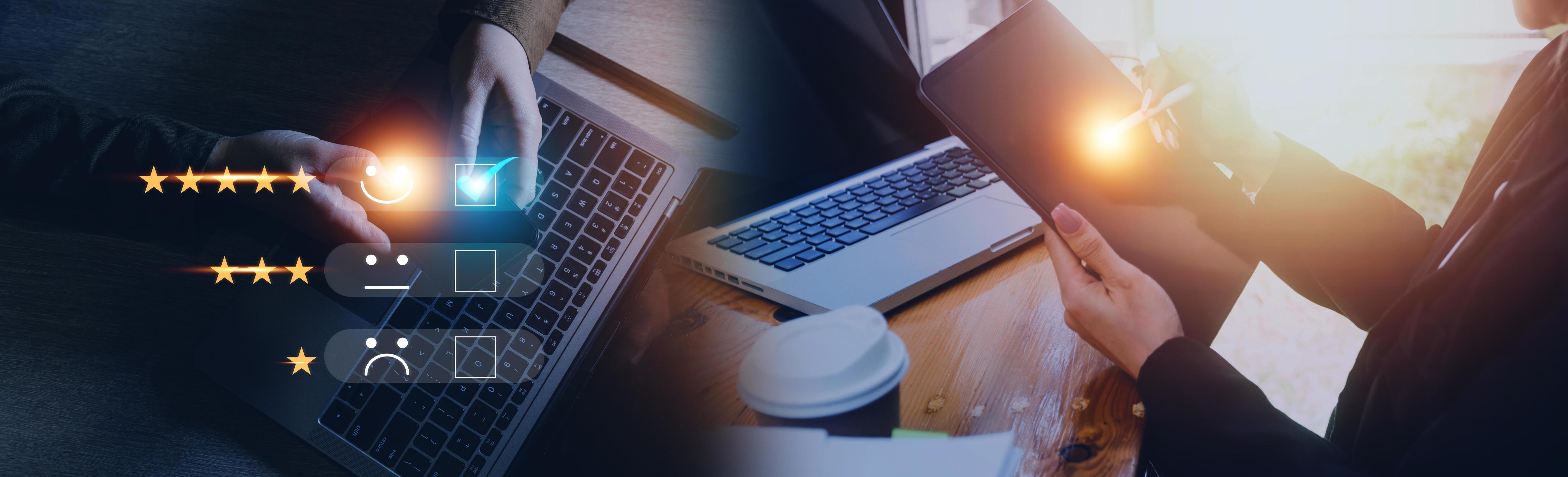 Customer review satisfaction feedback survey concept, User give rating to service experience on ...