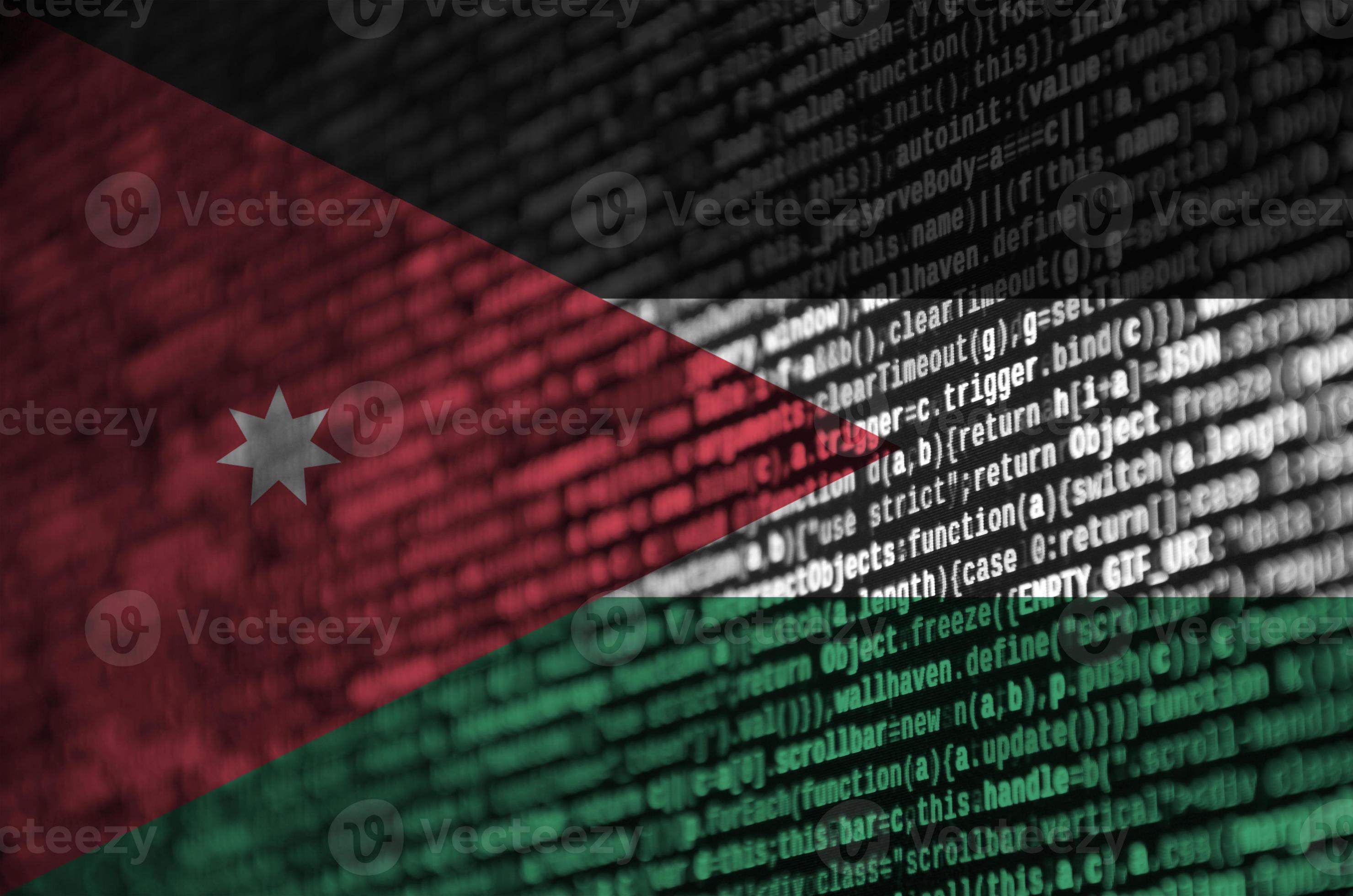 Jordan flag is depicted on the screen with the program code. The concept of modern technology ...