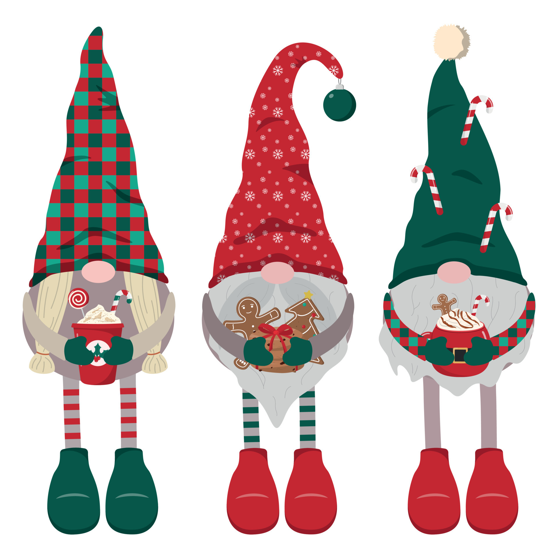Cartoon Christmas winter holiday gnomes holding hot winter drinks and ...