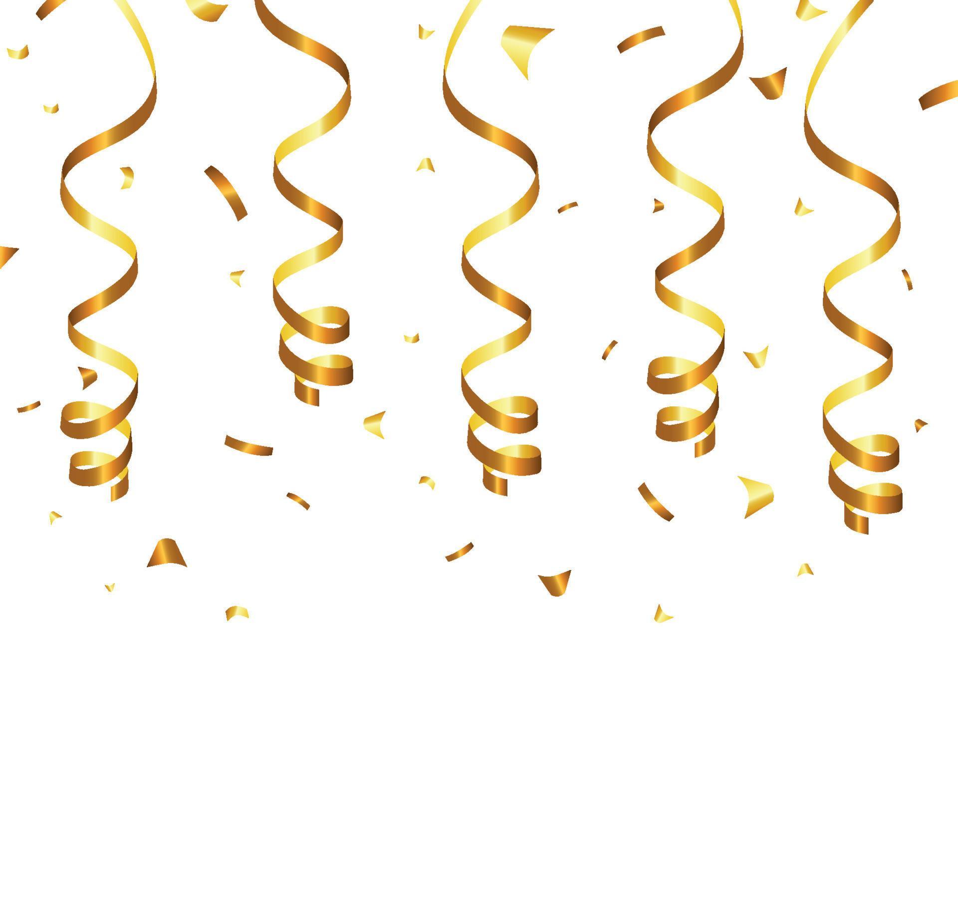 Golden Tiny Confetti And Streamer Ribbon Falling On Transparent Background. Vector 14005288 ...