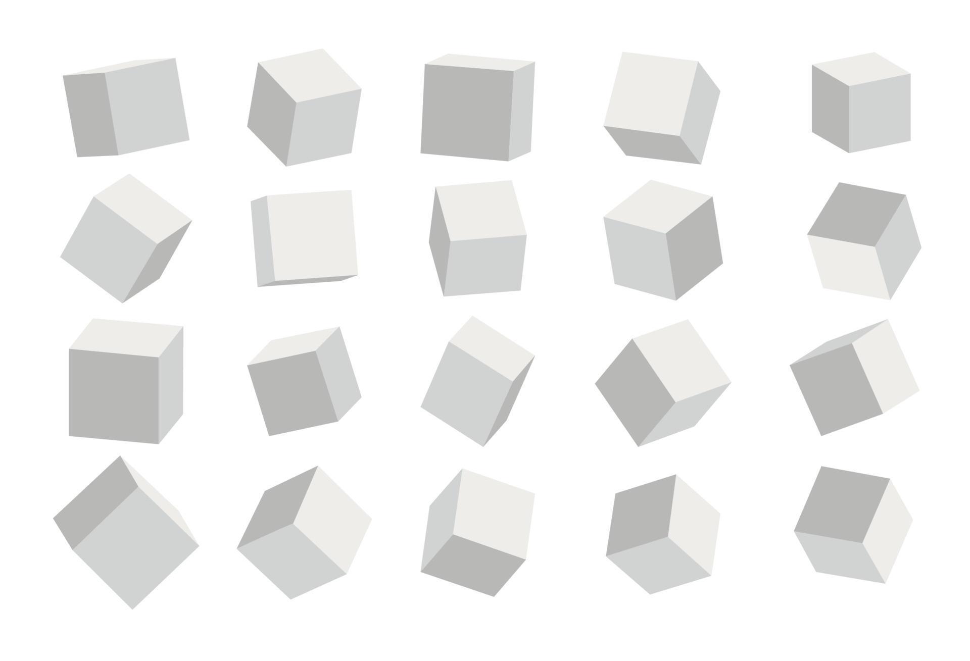 A set of cube icons with a perspective 3d cube model with a shadow. Vector illustration ...