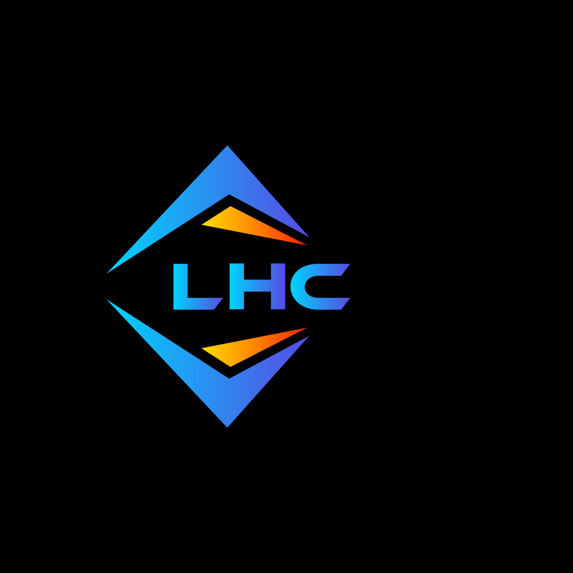 diseño de logotipo de tecnología abstracta lhc sobre fondo negro. concepto de logotipo de letra ...