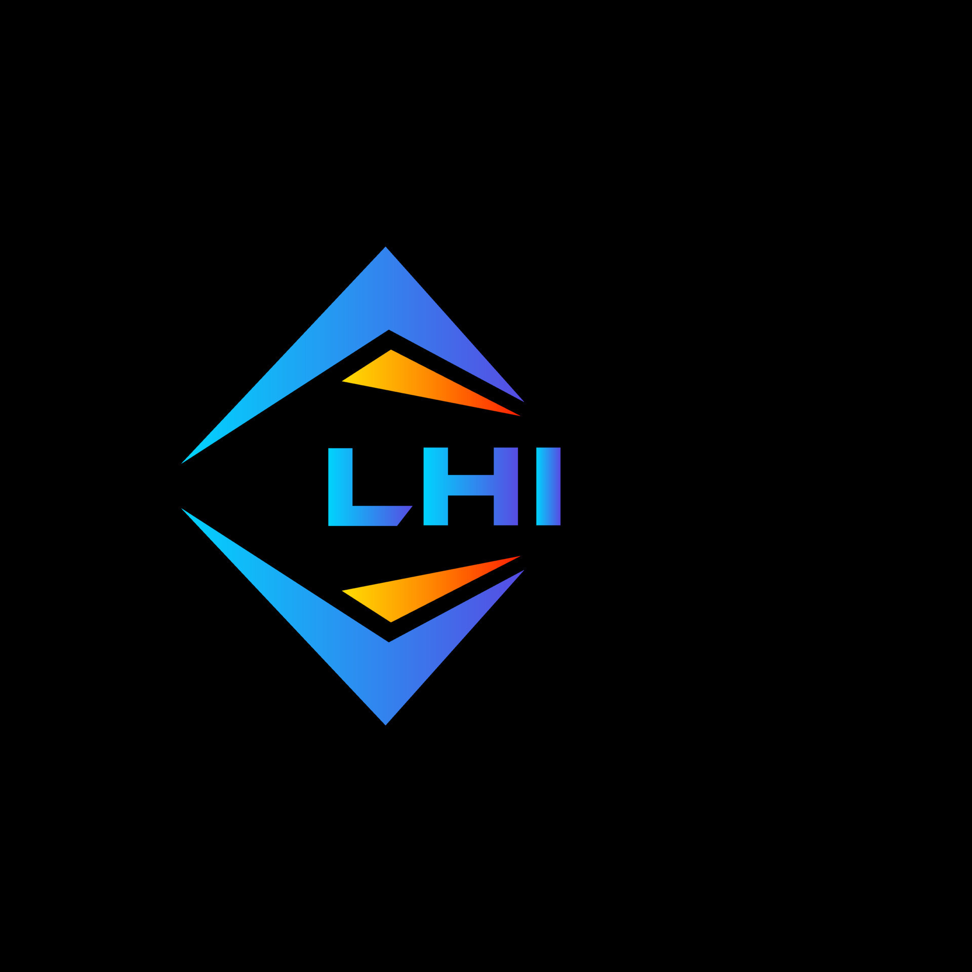 diseño de logotipo de tecnología abstracta lhi sobre fondo negro. concepto de logotipo de letra ...