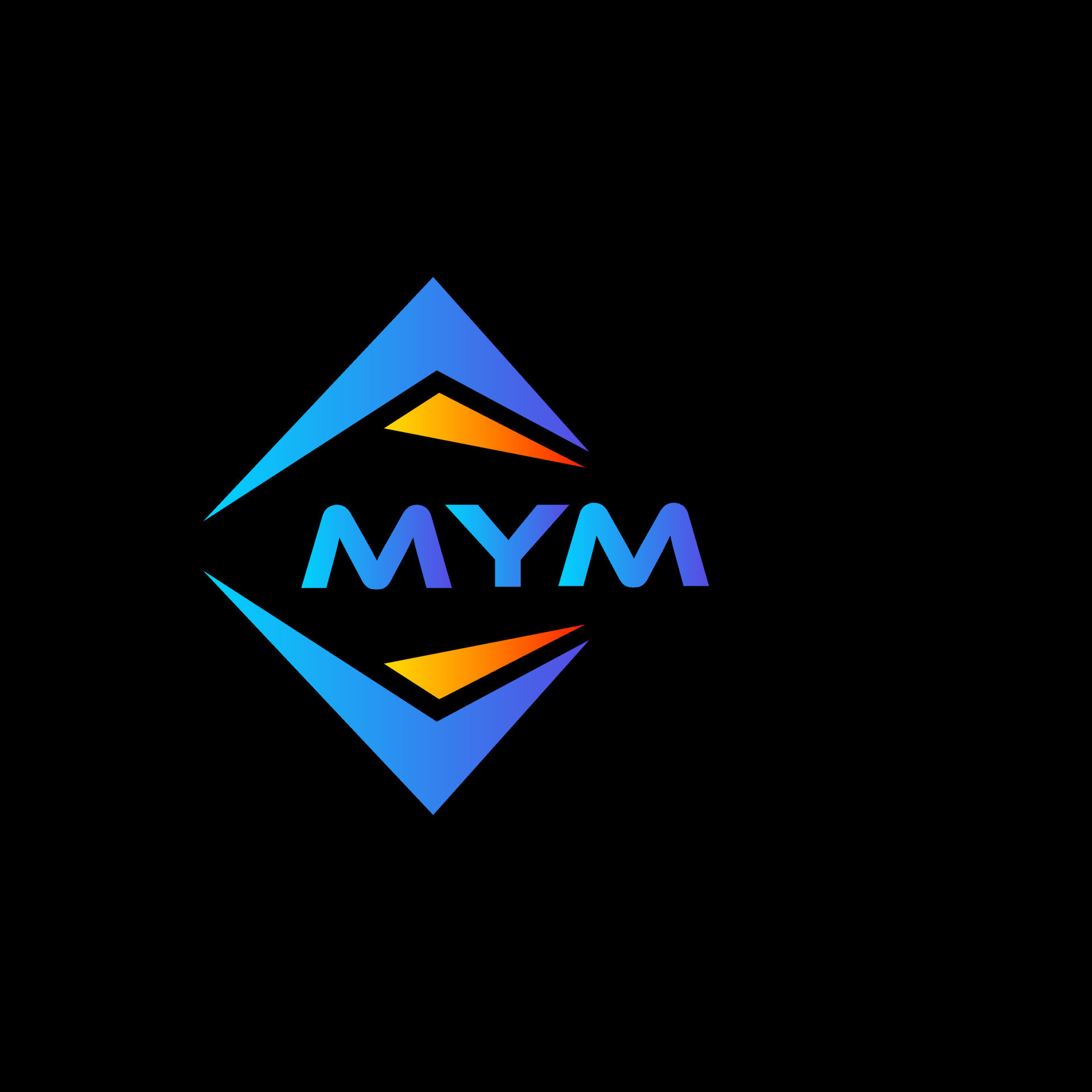 Diseño de logotipo de tecnología abstracta mym sobre fondo negro. concepto de logotipo de letra ...