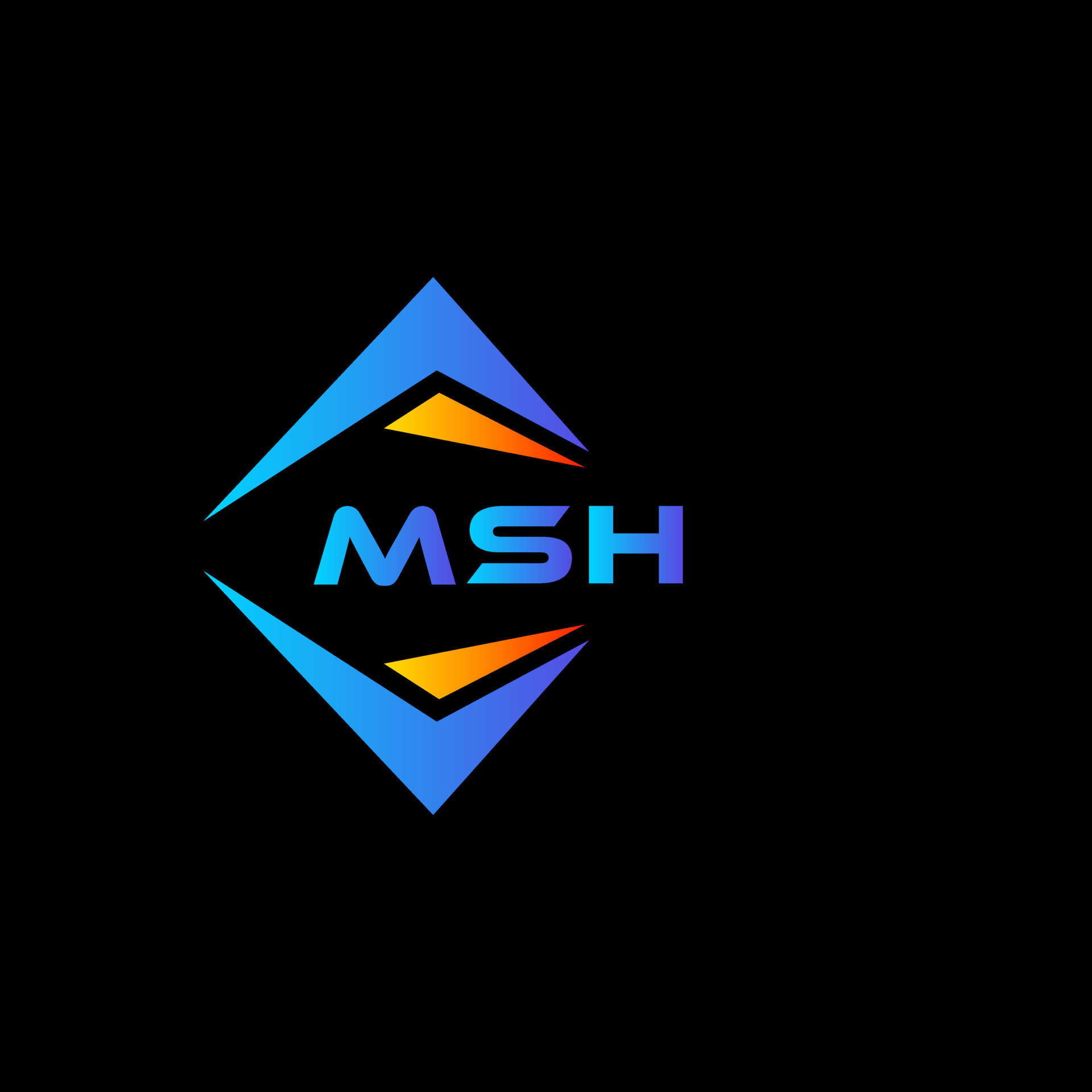 Diseño de logotipo de tecnología abstracta msh sobre fondo negro. concepto de logotipo de letra ...