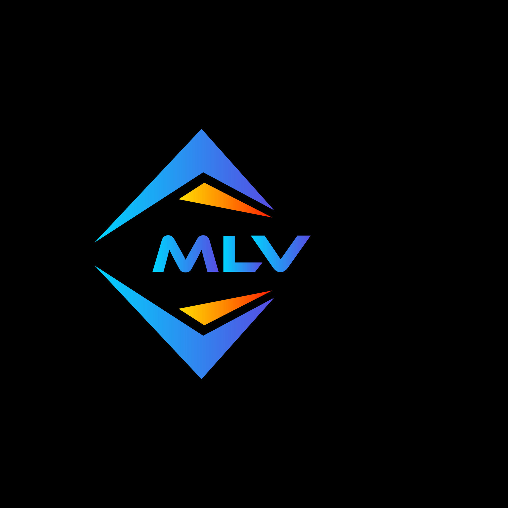 Diseño de logotipo de tecnología abstracta mlv sobre fondo negro. concepto de logotipo de letra ...