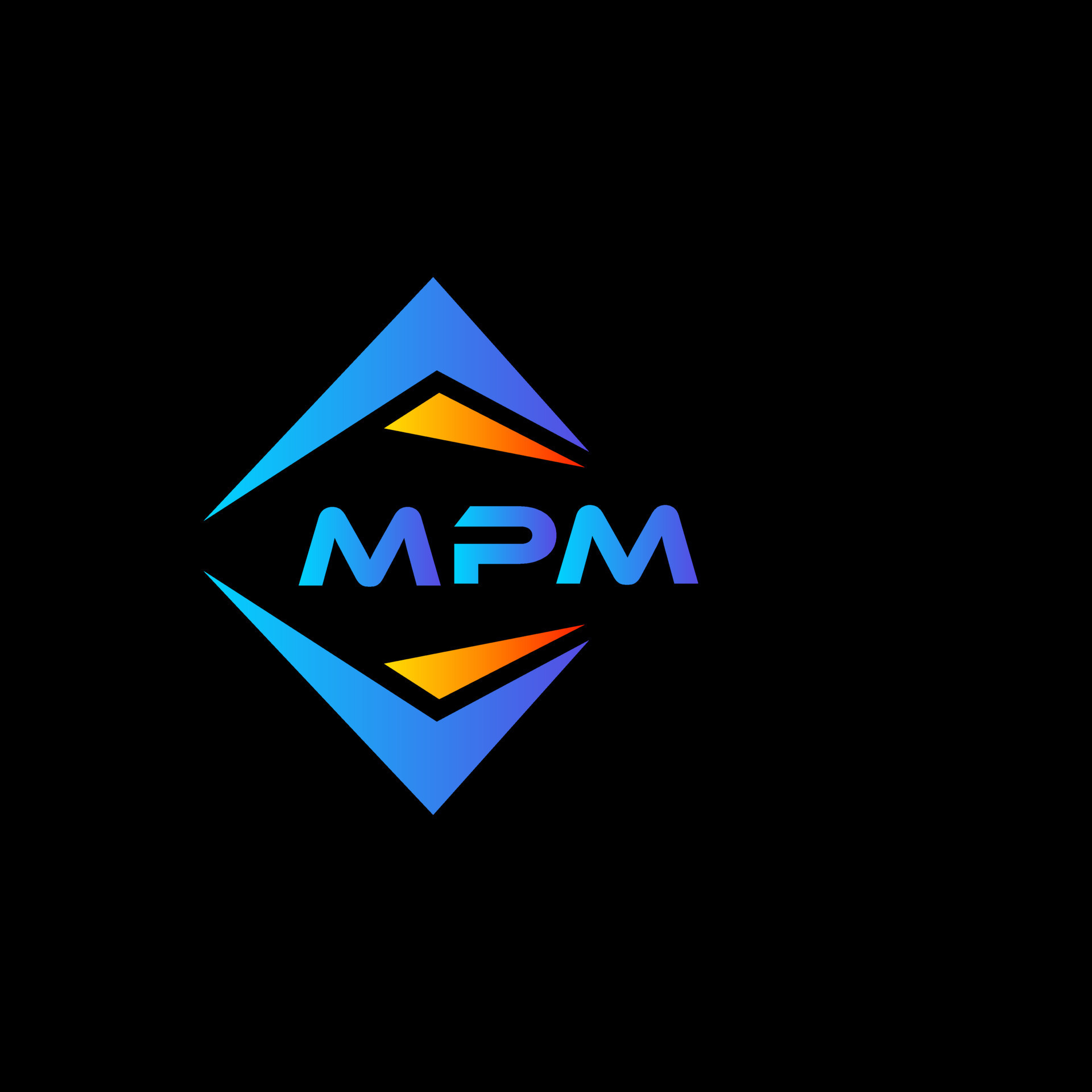 diseño de logotipo de tecnología abstracta mpm sobre fondo negro. concepto de logotipo de letra ...
