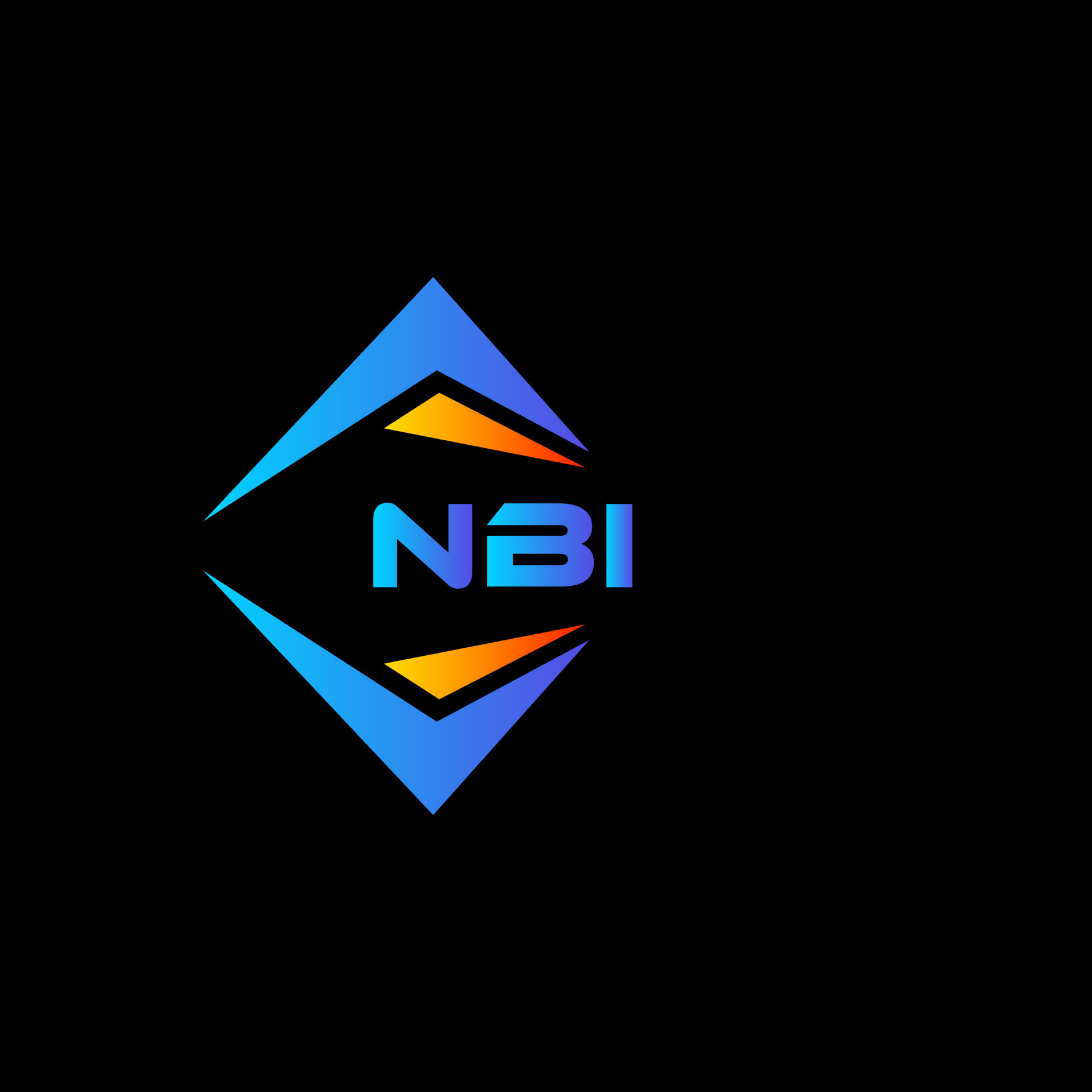 Diseño de logotipo de tecnología abstracta nbi sobre fondo negro. concepto de logotipo de letra ...