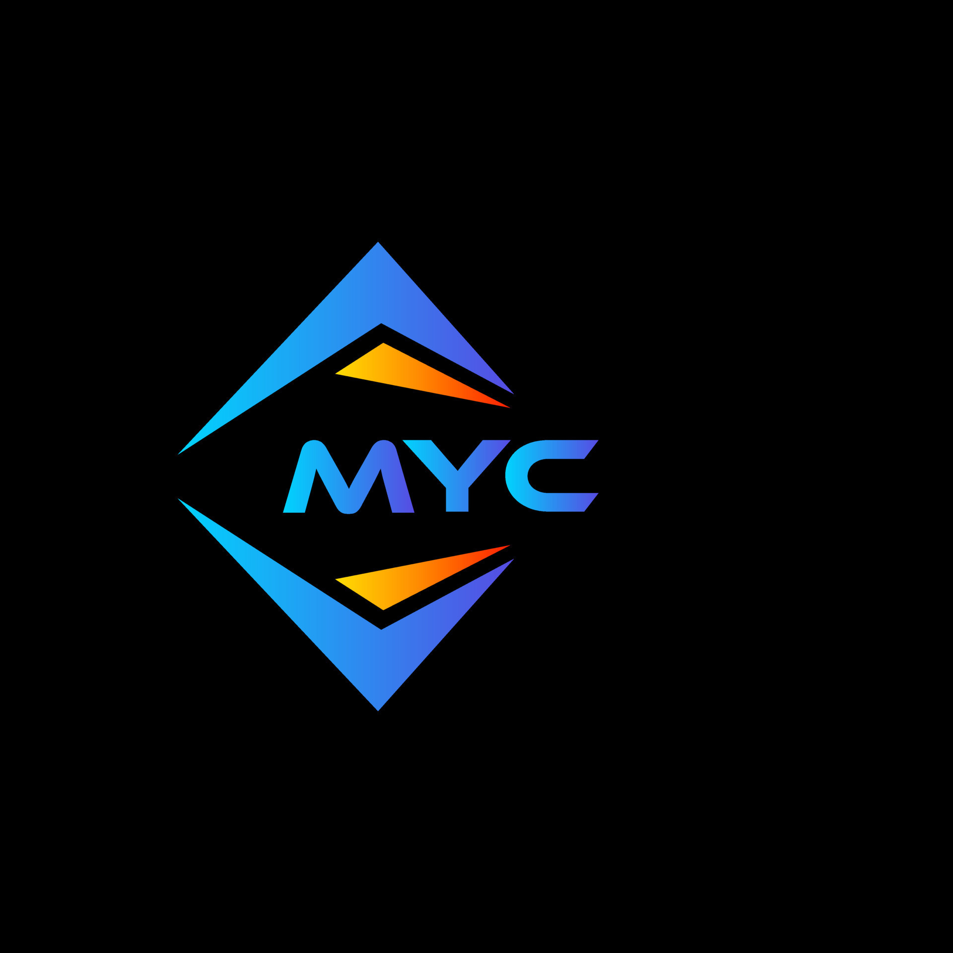 Diseño de logotipo de tecnología abstracta myc sobre fondo negro. concepto de logotipo de letra ...