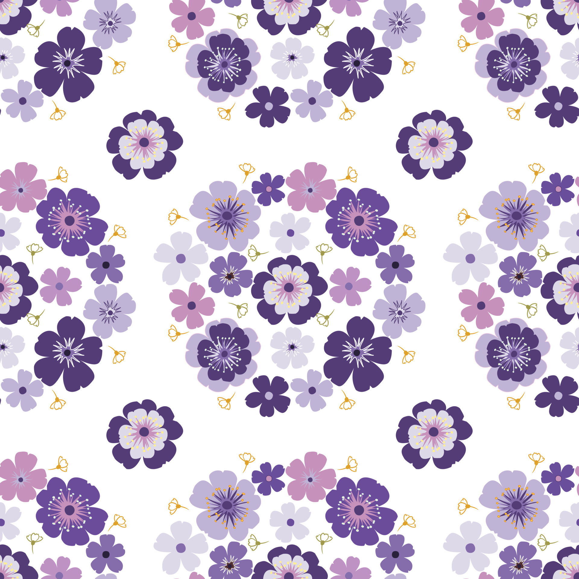 Purple violet daisy petal spring flower blossom vector seamless pattern ...