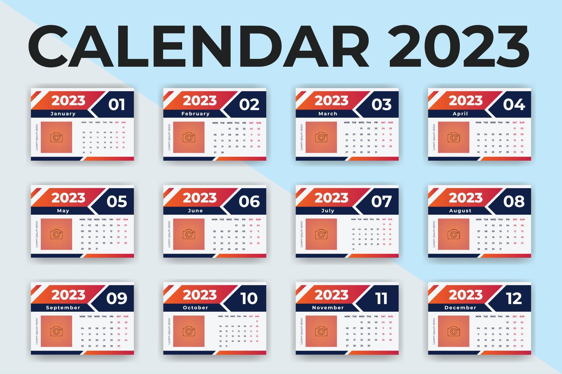 CALENDAR DESIGN 2023, 2023 CALENDAR TEMPLATE, 12 PAGES CALENDAR DESIGN 2023, DESK CALENDAR ...