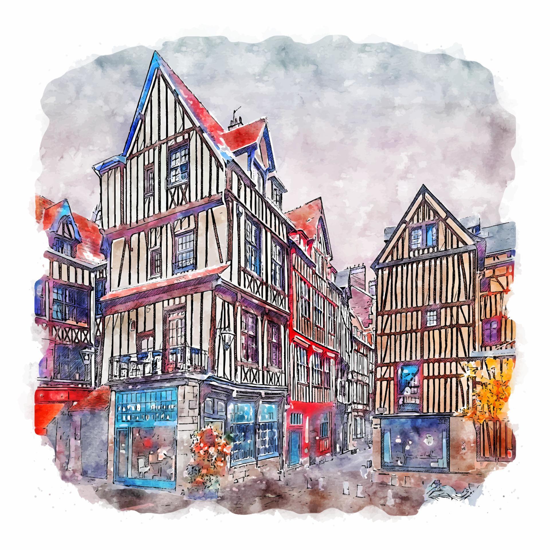 Rouen France Watercolor sketch hand drawn illustration 14022592 Vector Art at Vecteezy