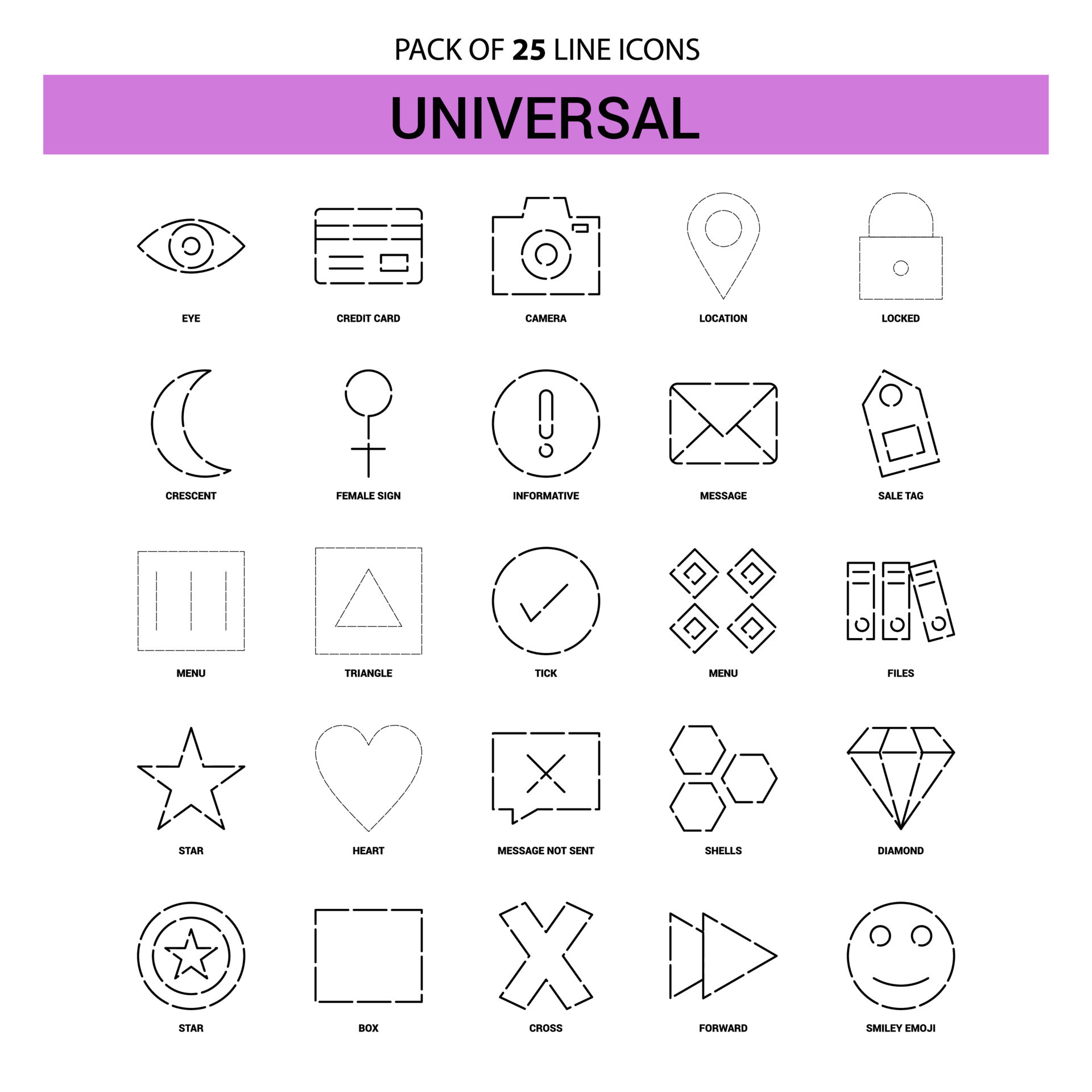 Universal Line Icon Set 25 Dashed Outline Style 14023171 Vector Art At