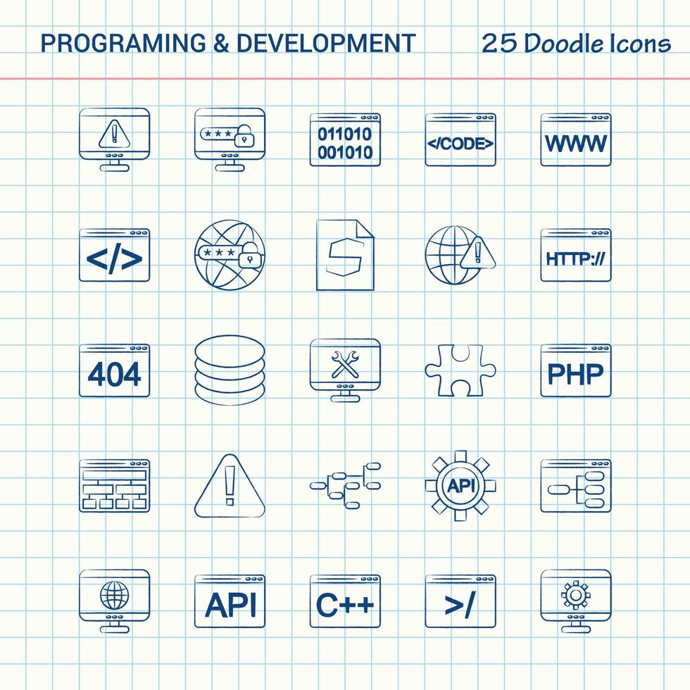 Programming and Developement 25 Doodle Icons Hand Drawn Business Icon ...