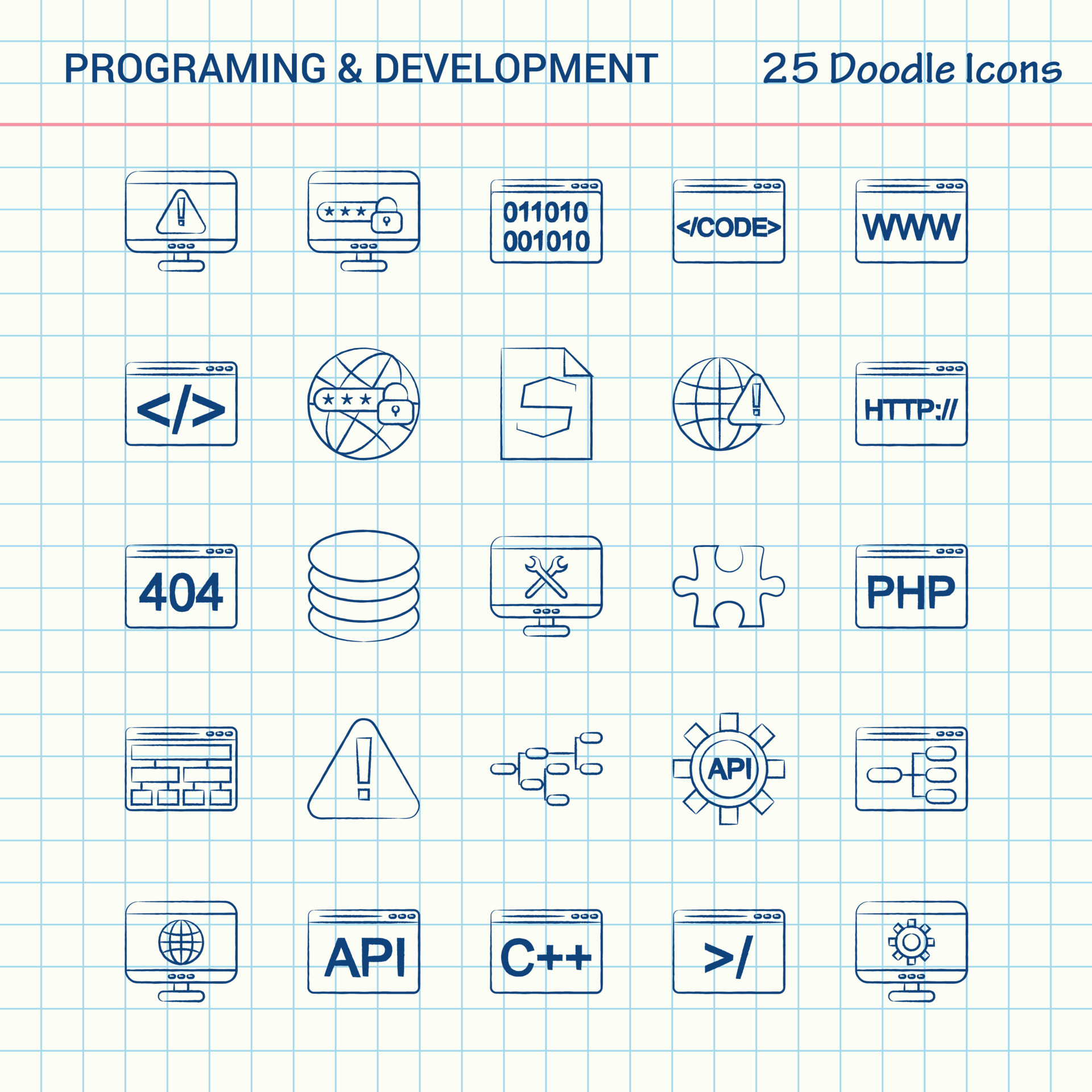 Programming and Developement 25 Doodle Icons Hand Drawn Business Icon set 14023792 Vector Art at ...