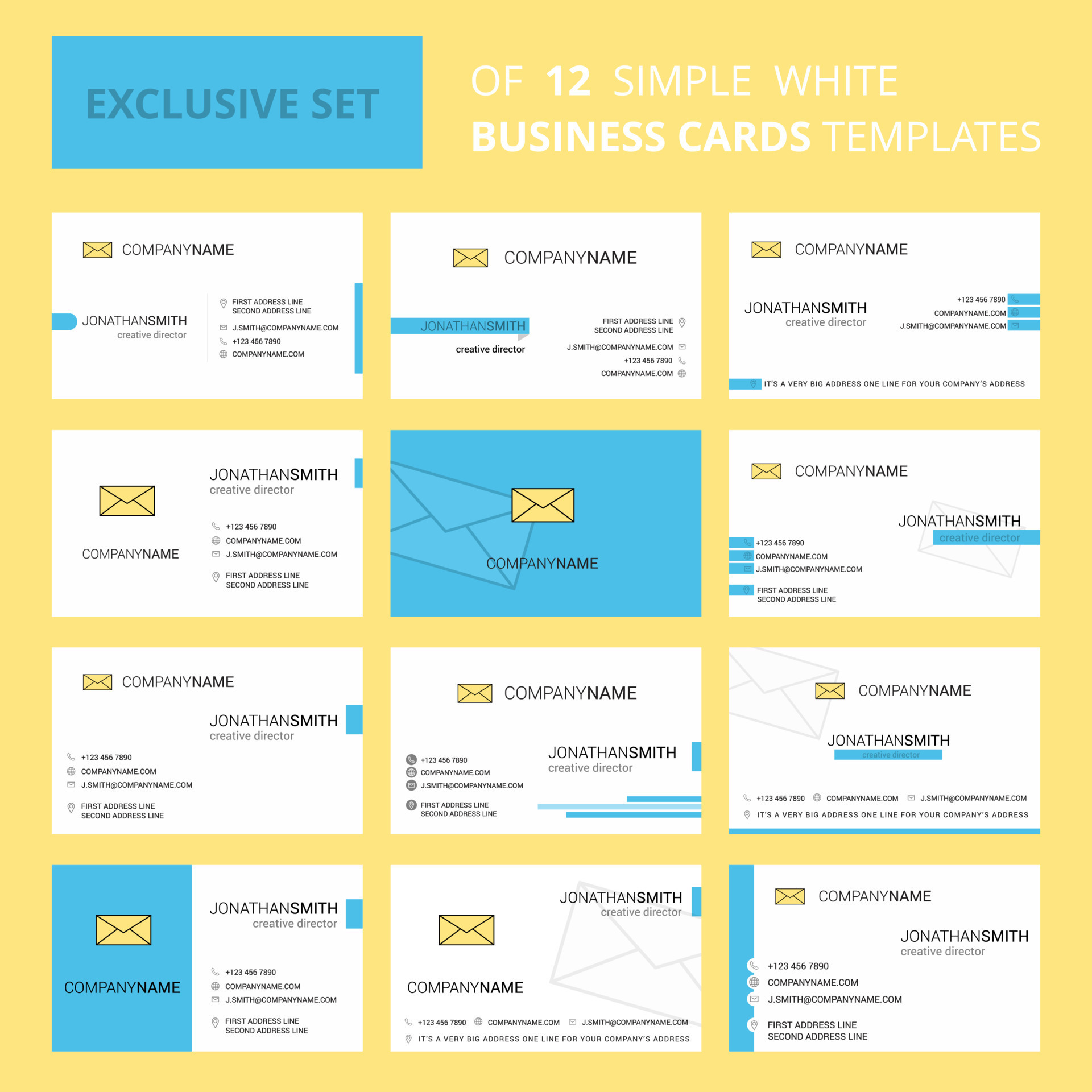Set of 12 Message Creative Busienss Card Template Editable Creative ...