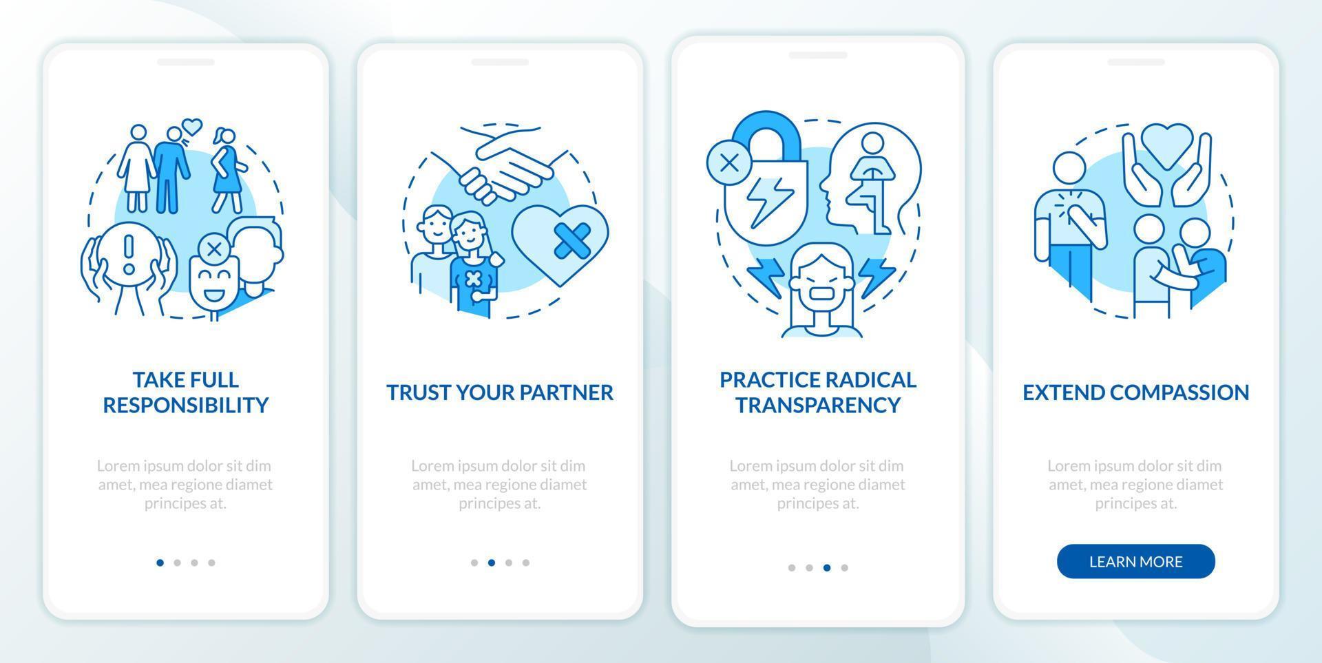 Saving Broken Relationship Blue Onboarding Mobile App Screen Walkthrough 4 Steps Editable