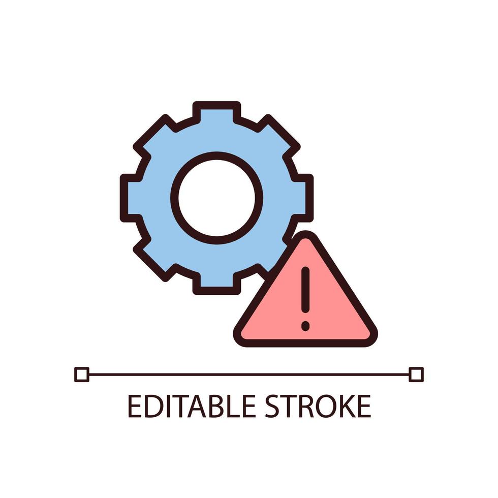 Technical warning pixel perfect RGB color icon. Program settings issue. Device configuration ...