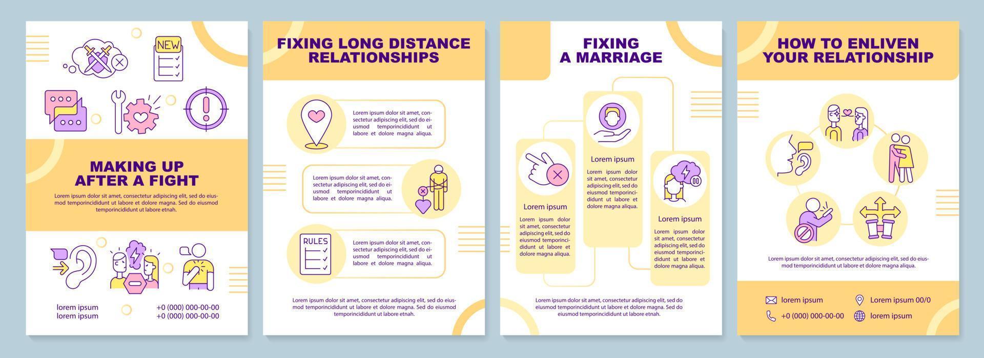 Solve issues in relationship orange brochure template. Leaflet design with linear icons ...
