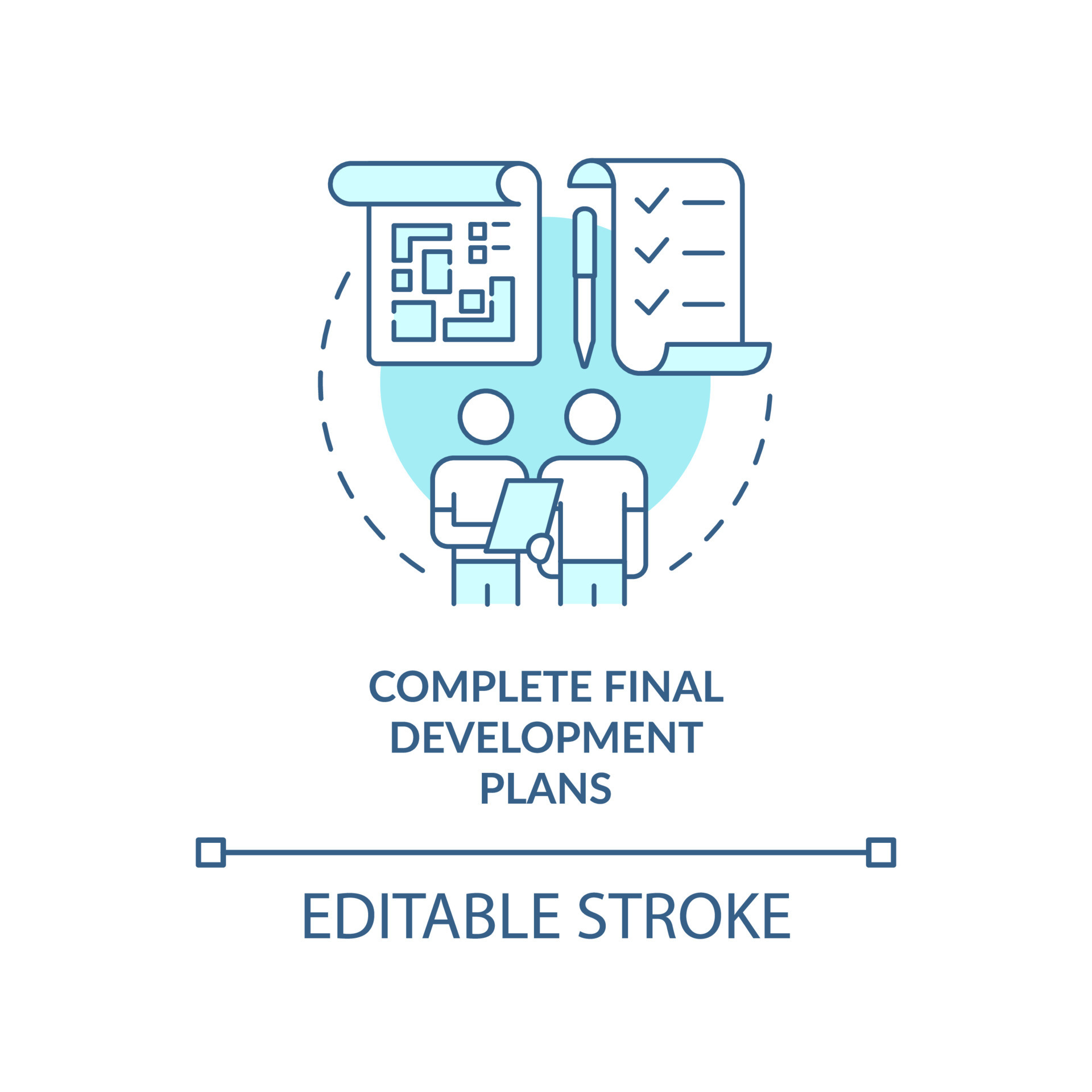 Complete Final Development Plans Turquoise Concept Icon Tip For