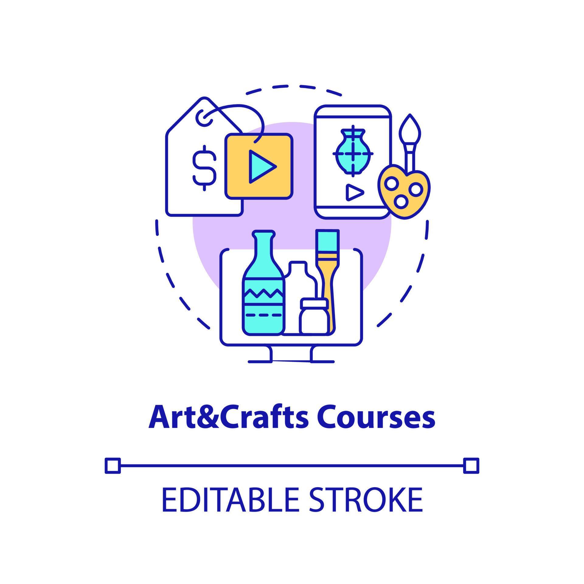 Art and crafts courses concept icon. Virtual workshops. Online education idea abstract idea thin ...