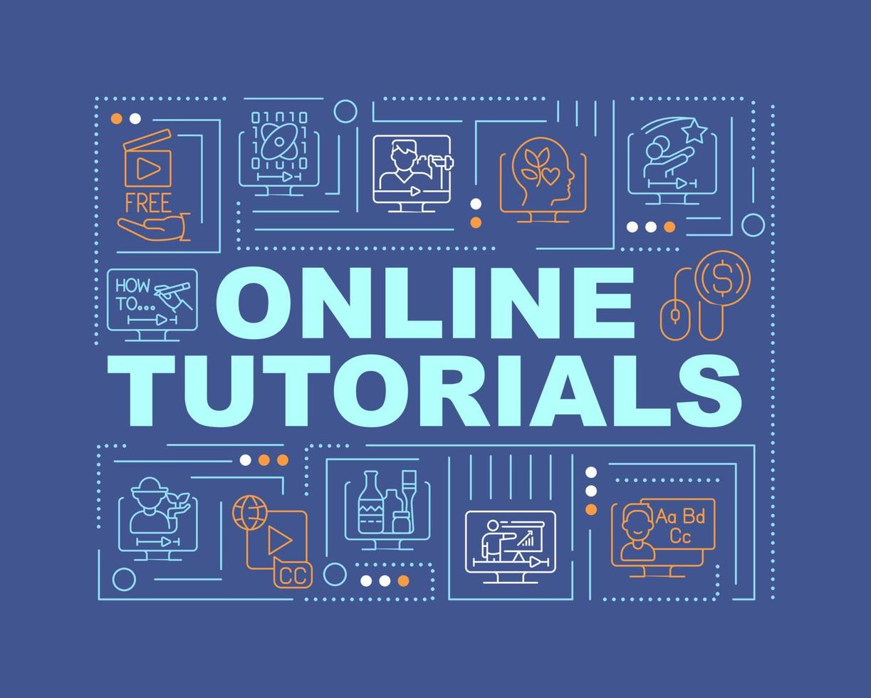 Online tutorials word concepts dark blue banner. Elearning ...