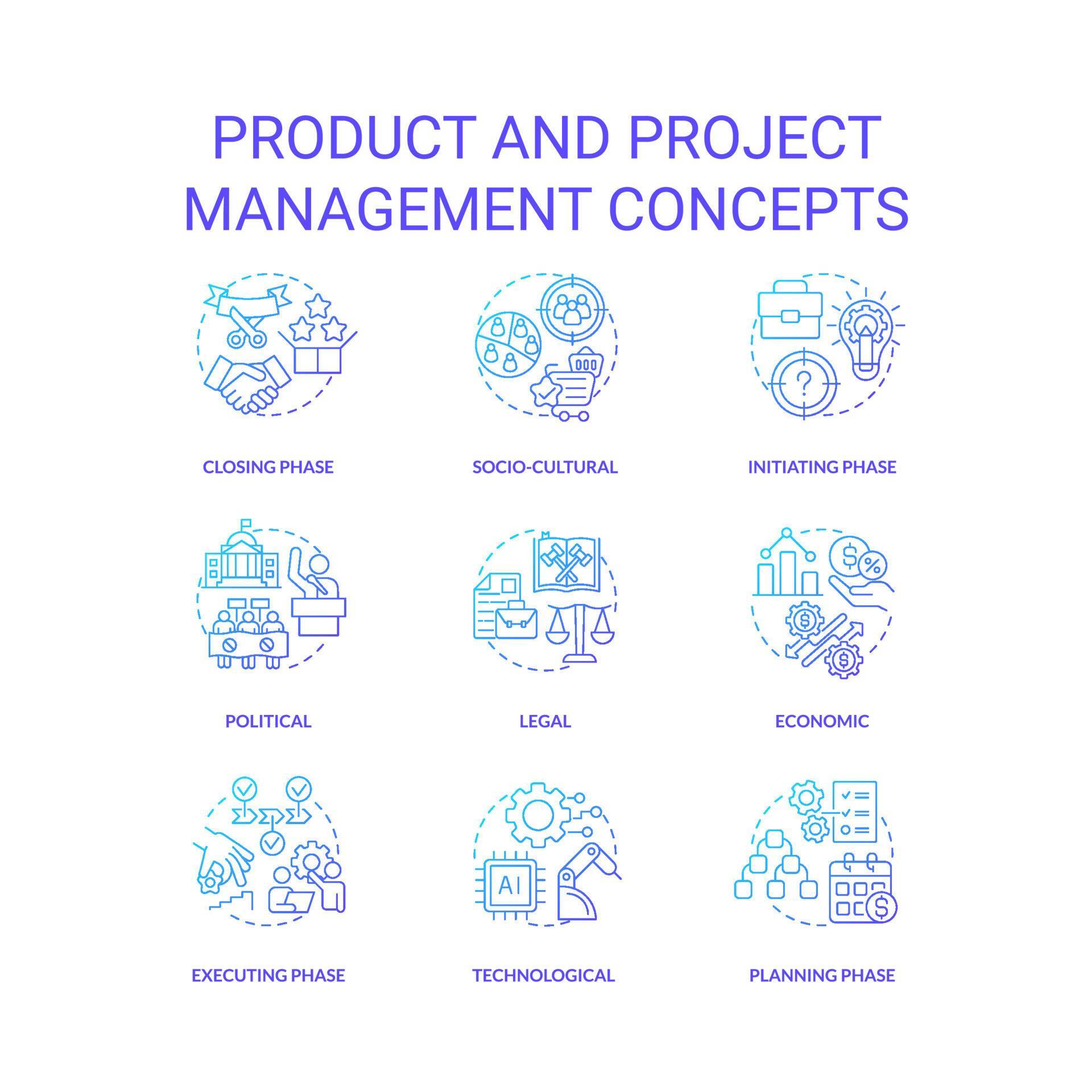 Product and project management blue gradient concept icons set. From ...