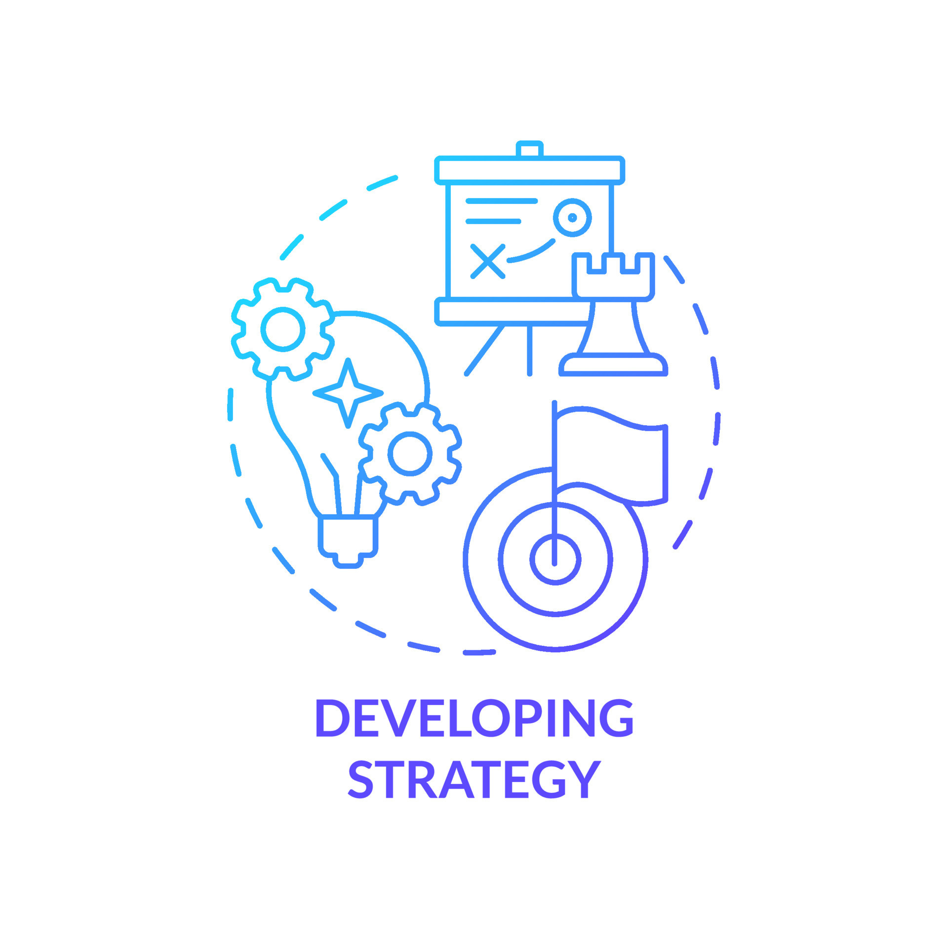 Developing Strategy Blue Gradient Concept Icon Corporate Workflow