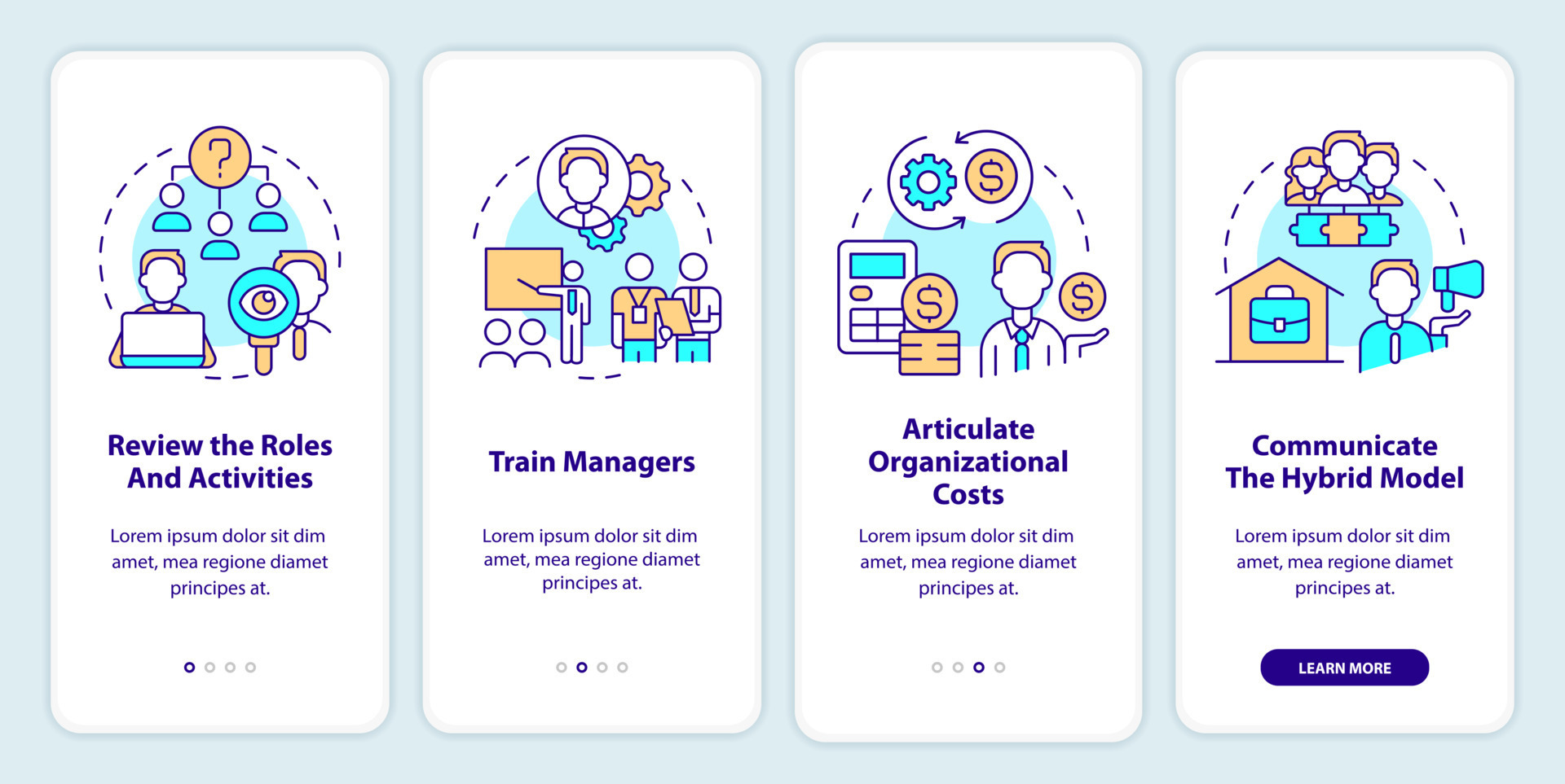 Steps To Transformation Onboarding Mobile App Screen Remote Work Walkthrough 4 Steps Editable