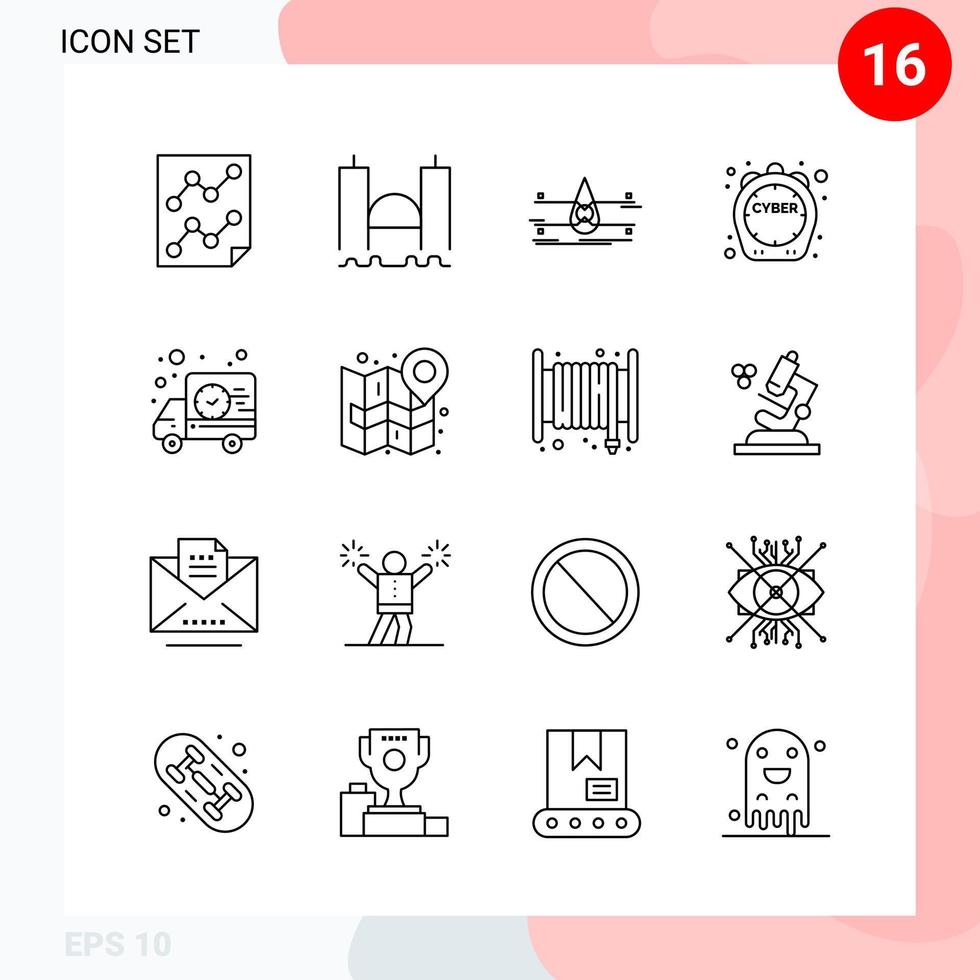 Vector Pack of 16 Icons in Line Style Creative Outline Pack isolated on ...