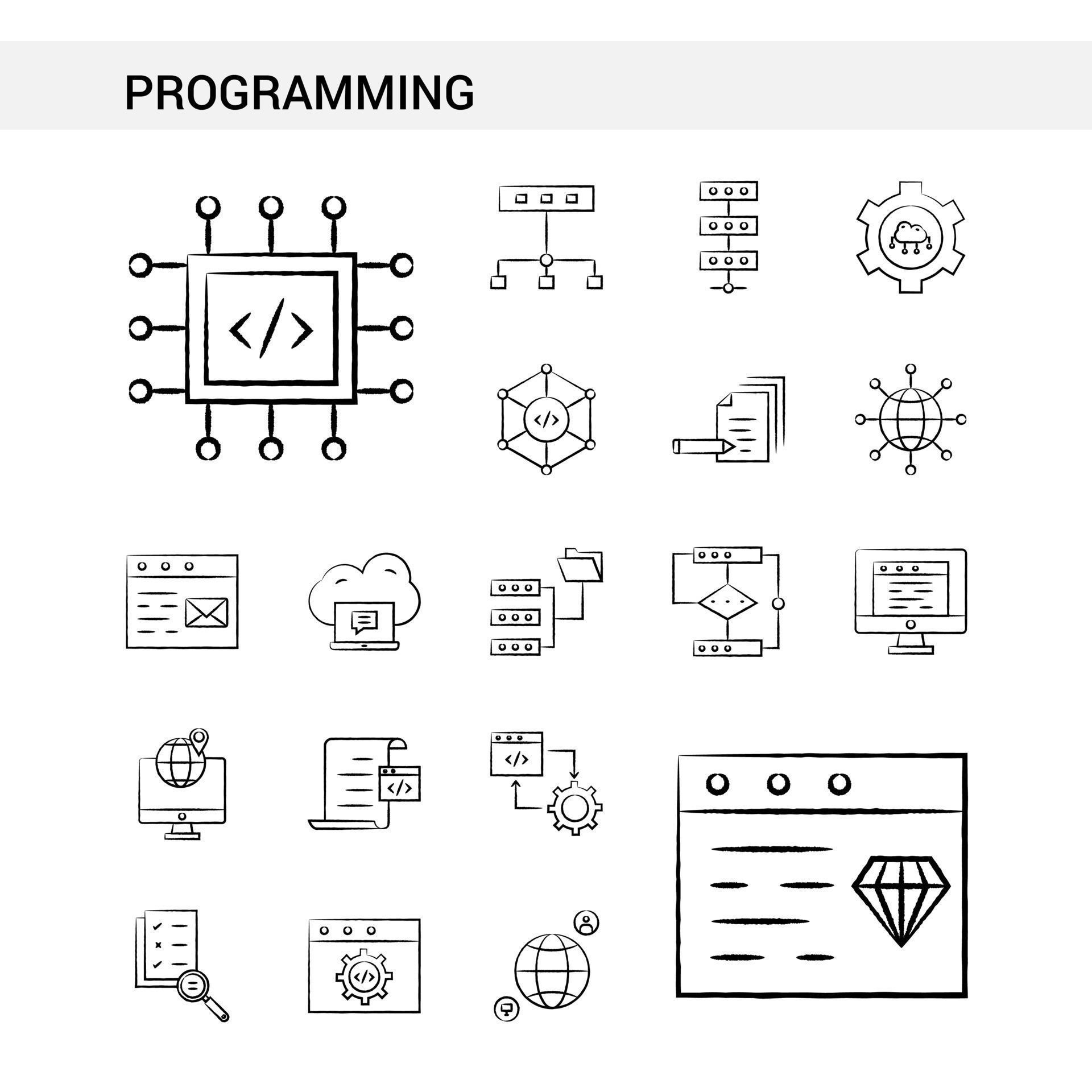 Programming hand drawn Icon set style isolated on white background Vector 14029285 Vector Art at ...