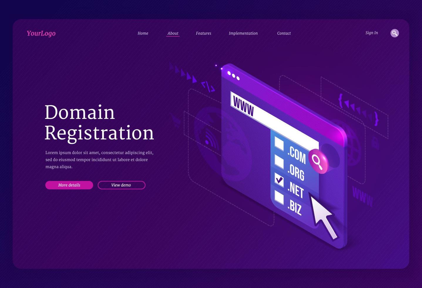 Domain registration isometric landing page, banner 14032108 Vector Art ... Domain registration isometric landing page, banner 14032108 Vector Art ...