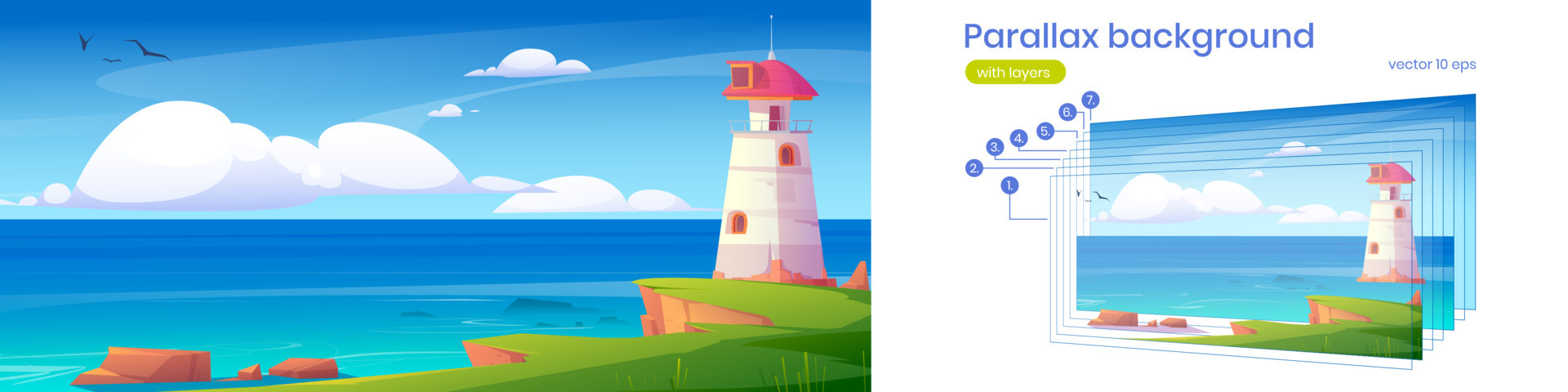 Parallax background with lighthouse on sea coast 14032134 Vector Art at ...
