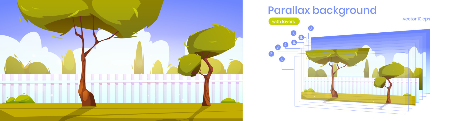Parallax background house backyard with trees 14032308 Vector Art at ...