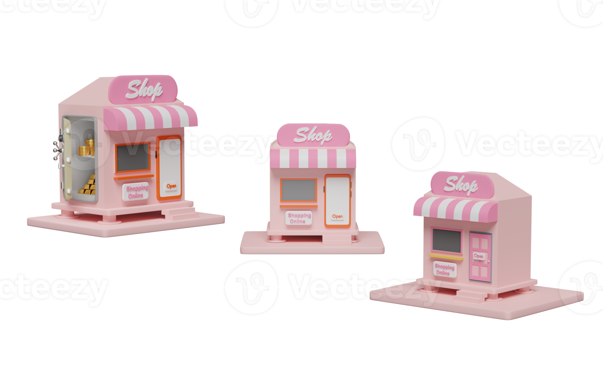 Shop Store Front With Mobile Phone Smartphone Buy Sale Pay Label Tag Safe Box Isolated