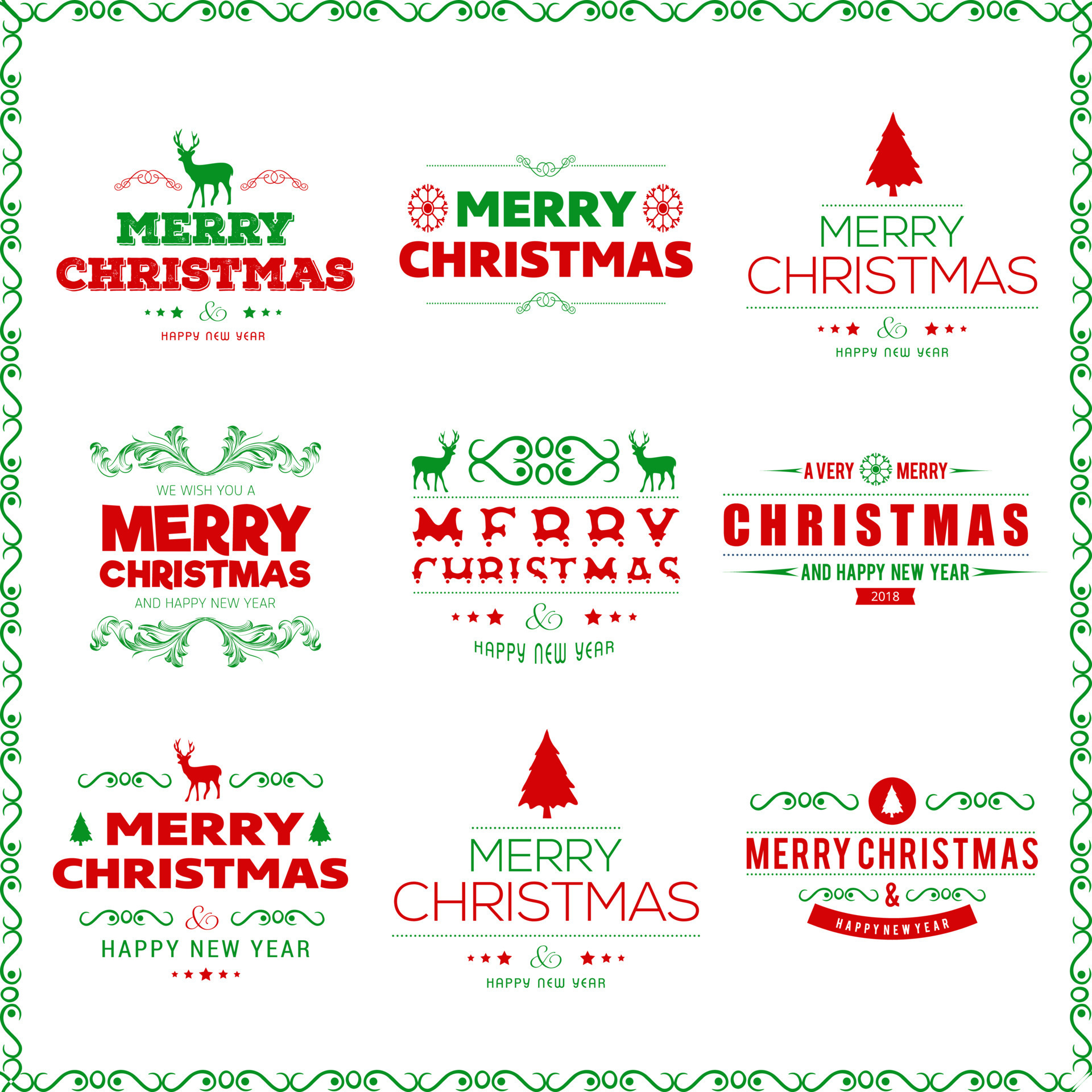 Merry Christmas Typography Set Vector 14036711 Vector Art At Vecteezy