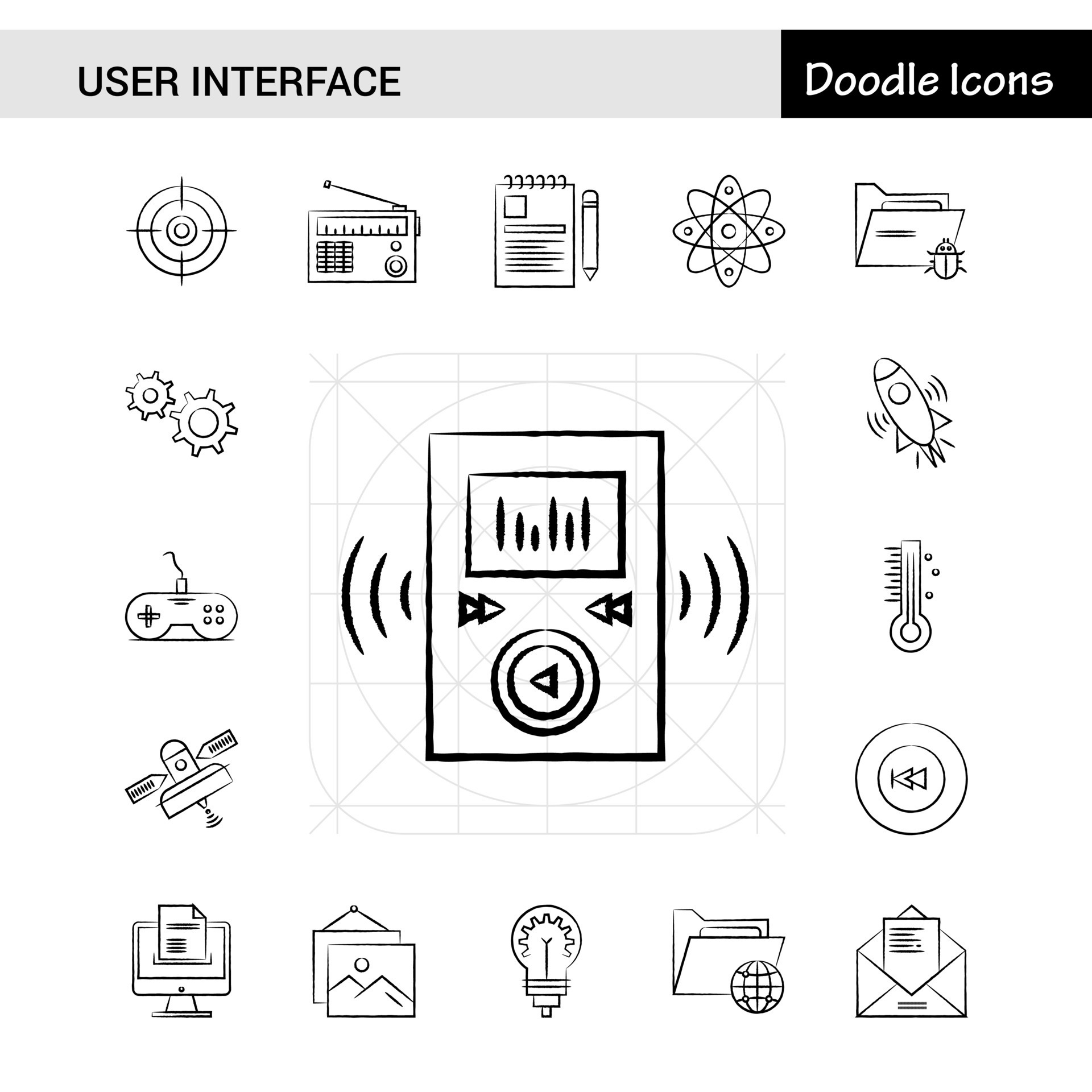Set of 17 User Interface handdrawn icon set 14040901 Vector Art at Vecteezy