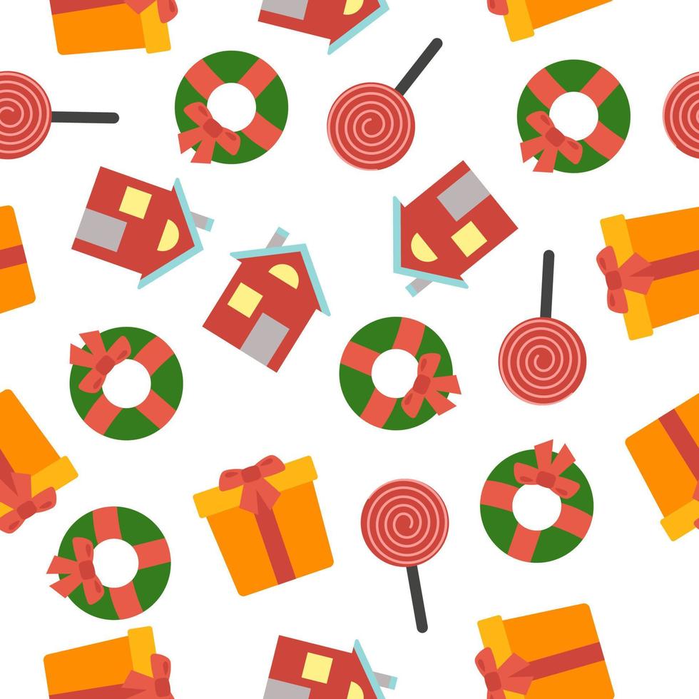 Christmas Seamless Pattern with icons in flat style. Vector ...