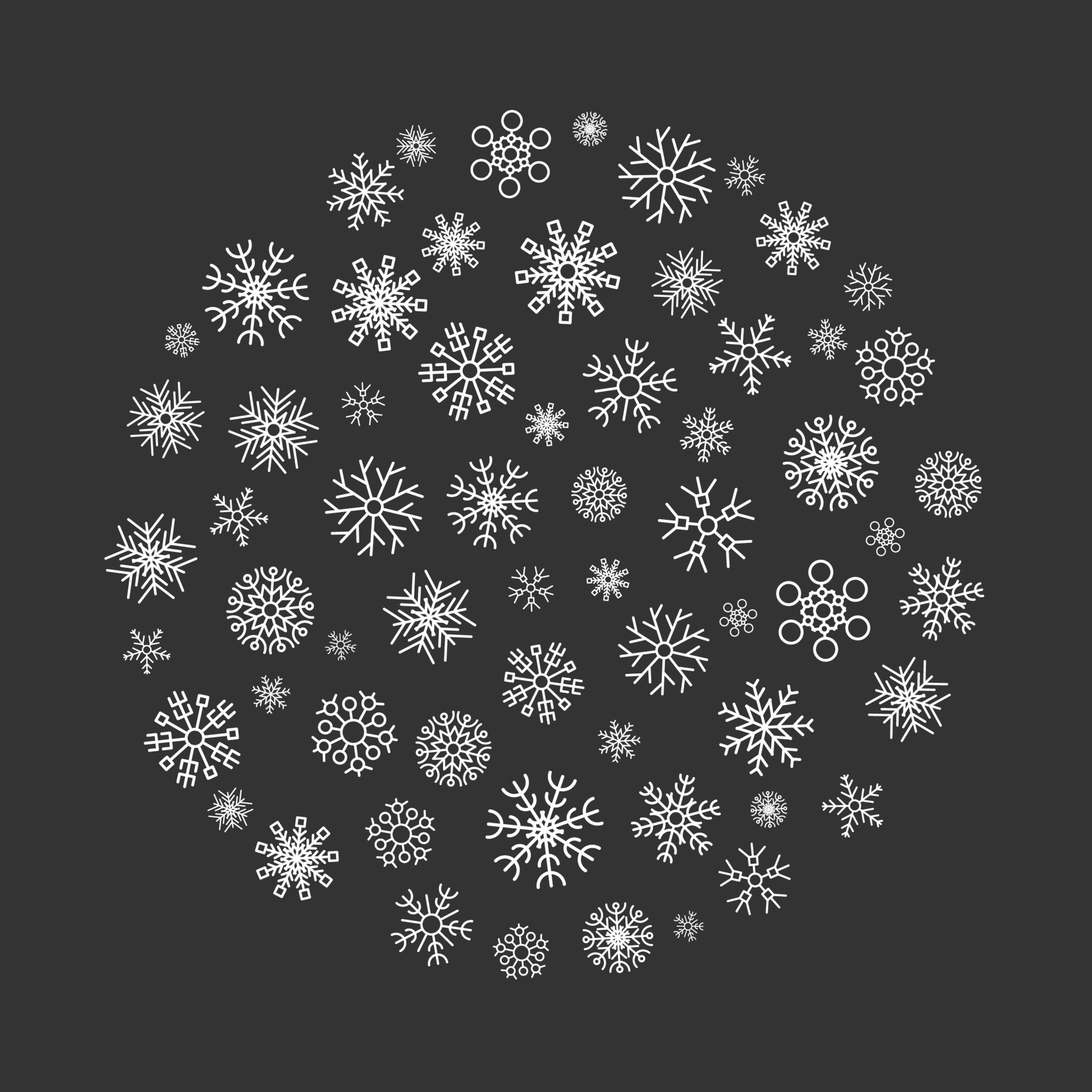 Christmas round banner with white snowflakes on dark background. Vector ... Christmas round banner with white snowflakes on dark background. Vector ...