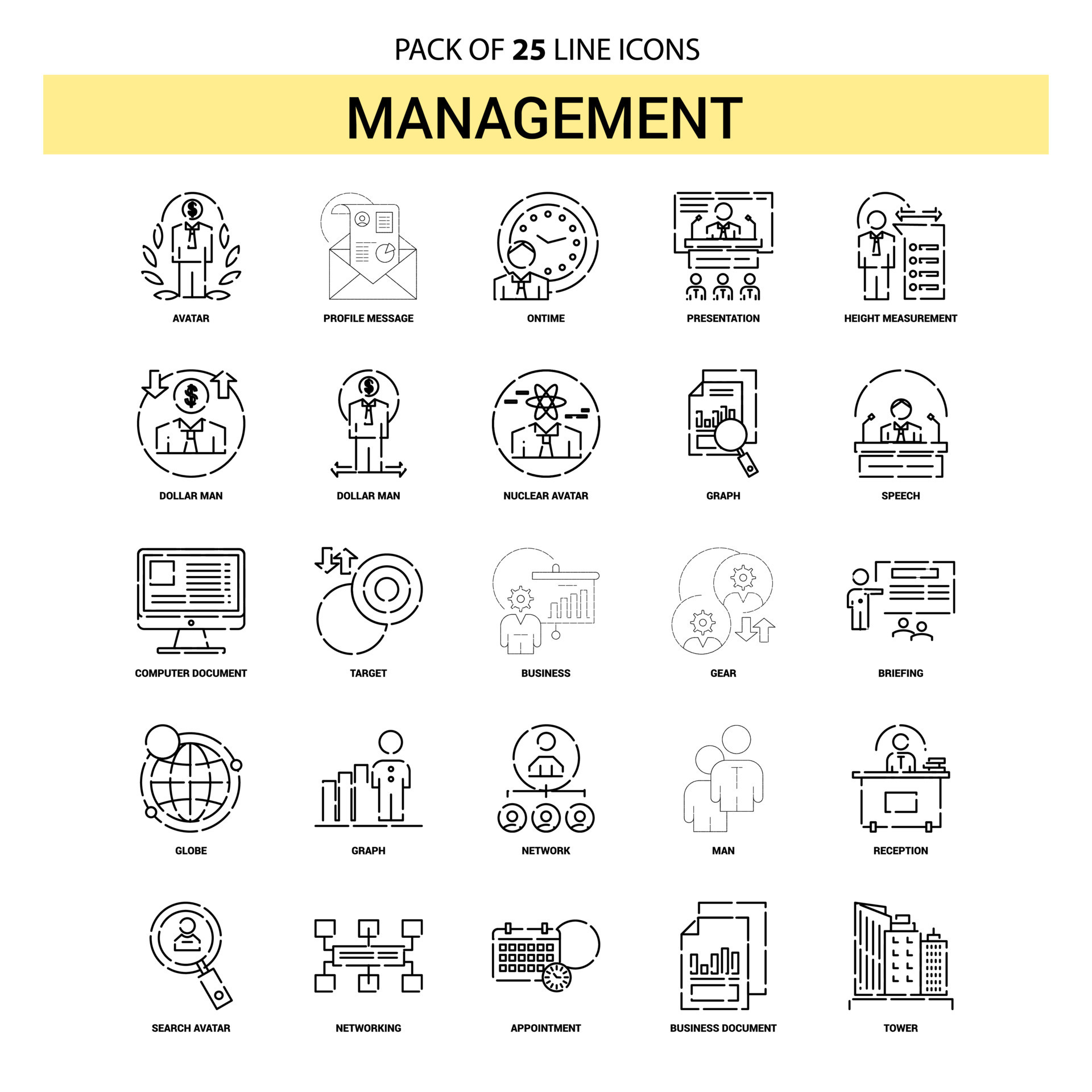 Management Line Icon Set 25 Dashed Outline Style 14042049 Vector Art At Vecteezy