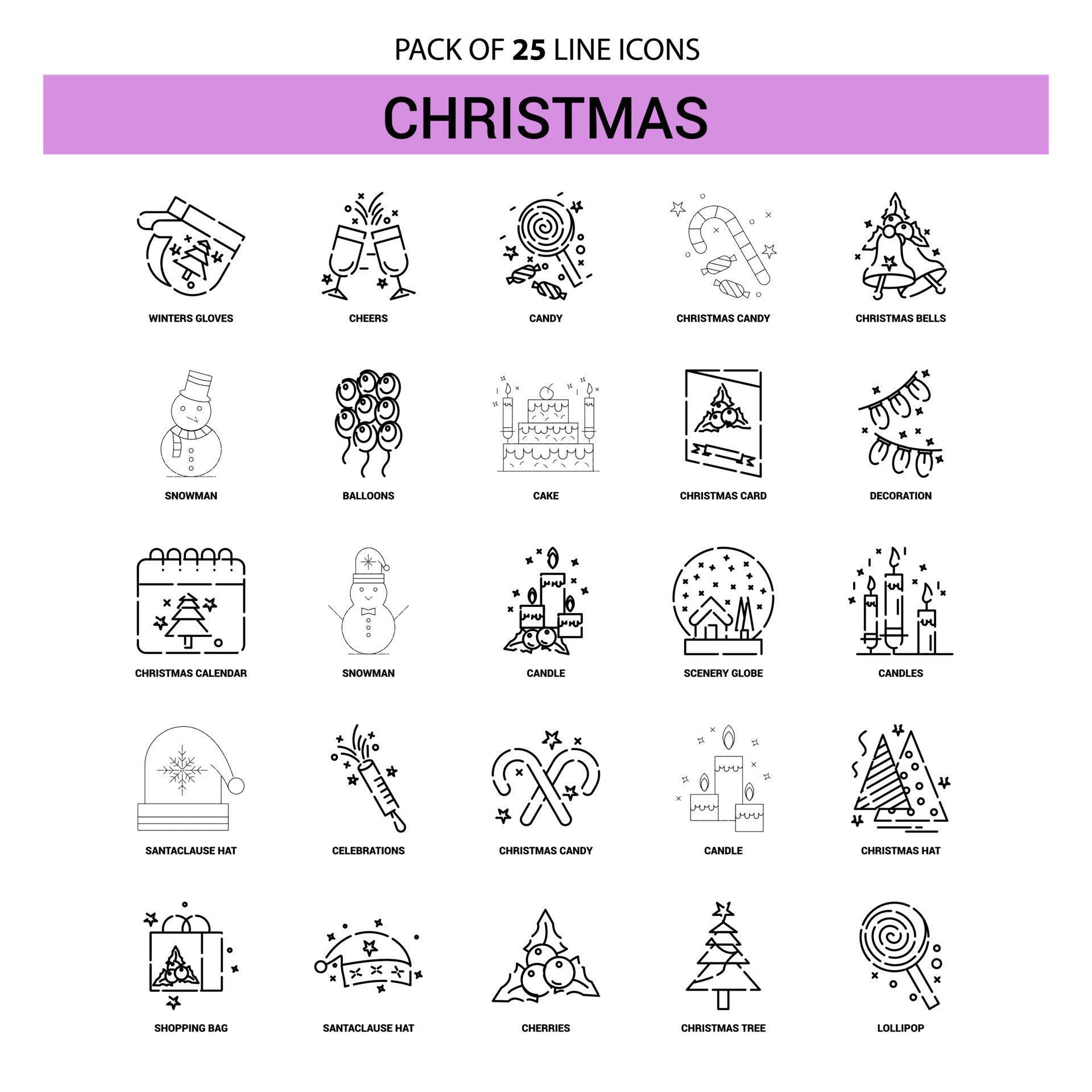 Christmas Line Icon Set 25 Dashed Outline Style 14042052 Vector Art At