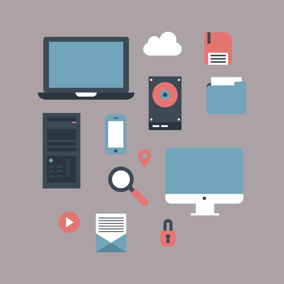 Flat Icons about Computer Stuff 14043222 Vector Art at Vecteezy