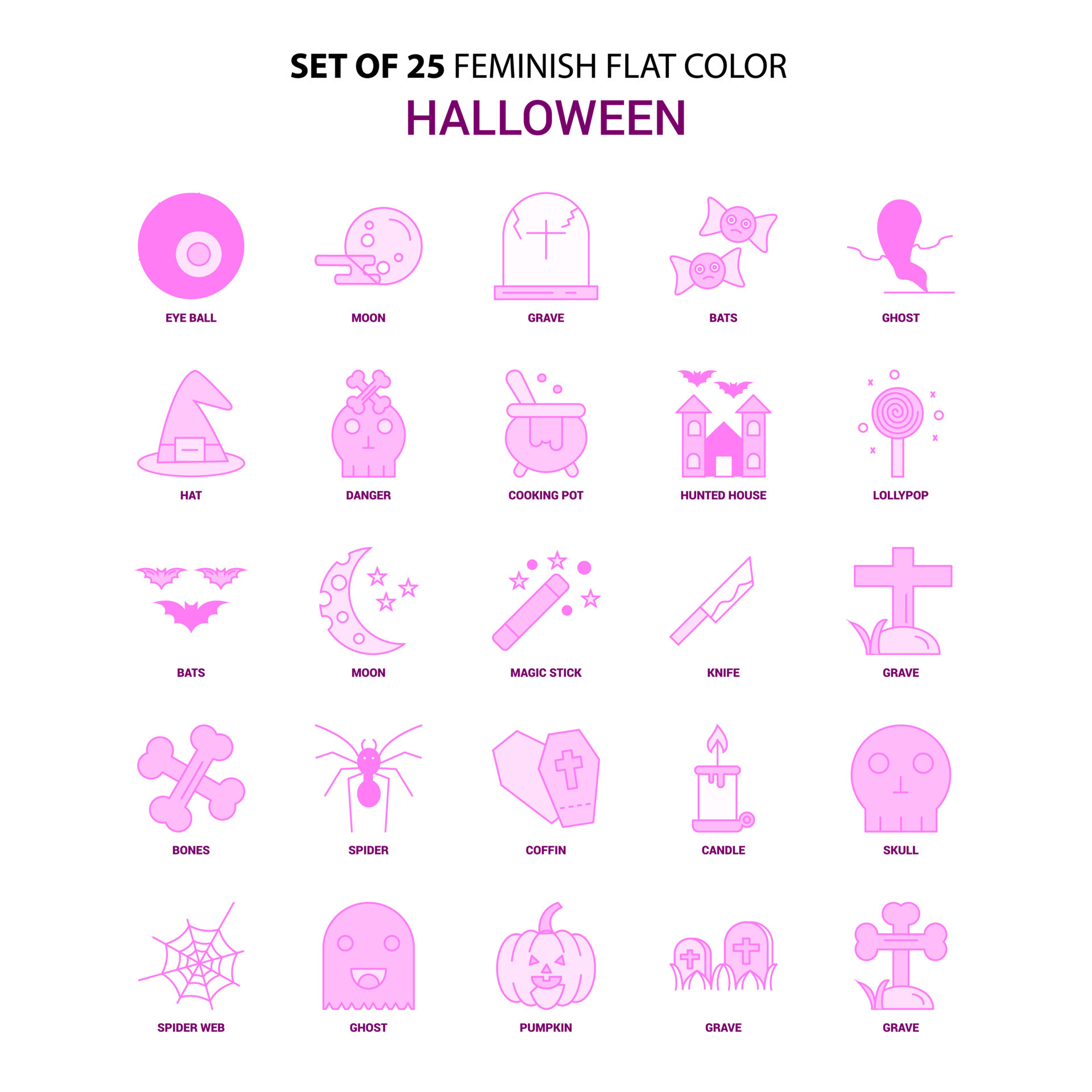 Set of 25 Feminish Halloween Flat Color Pink Icon set 14044032 Vector ... Set of 25 Feminish Halloween Flat Color Pink Icon set 14044032 Vector ...