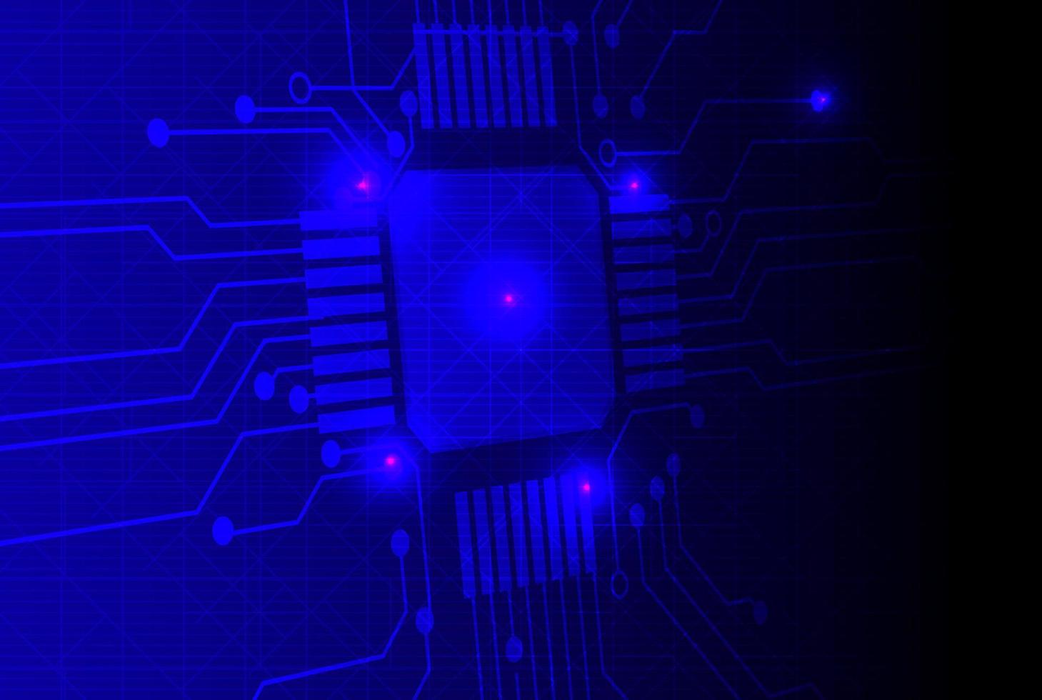 Vector Futuristic Microchip Cpu Circuit Board Blue Light Technology