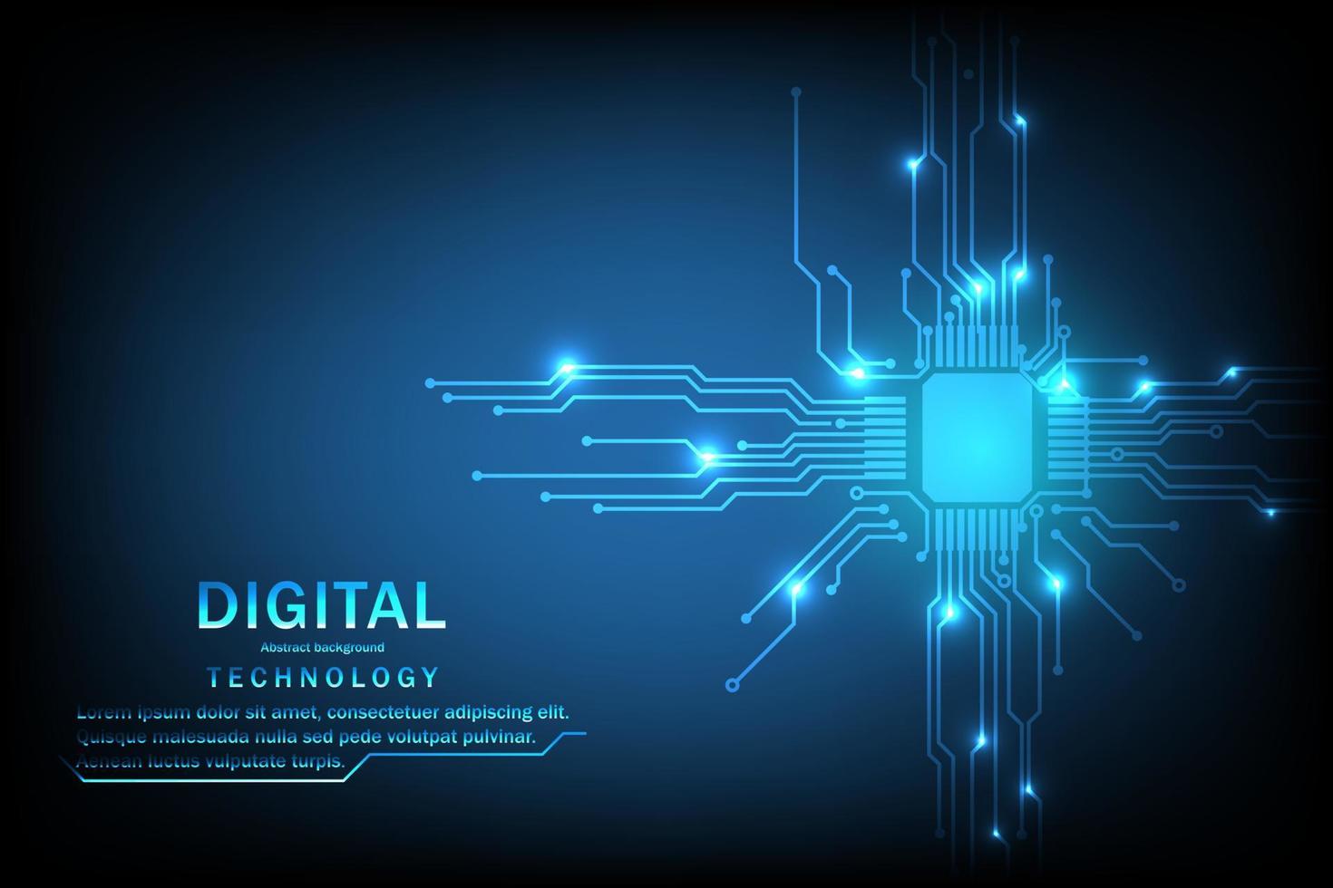 Vector Futuristic Microchip Cpu Circuit Board Blue Light Technology