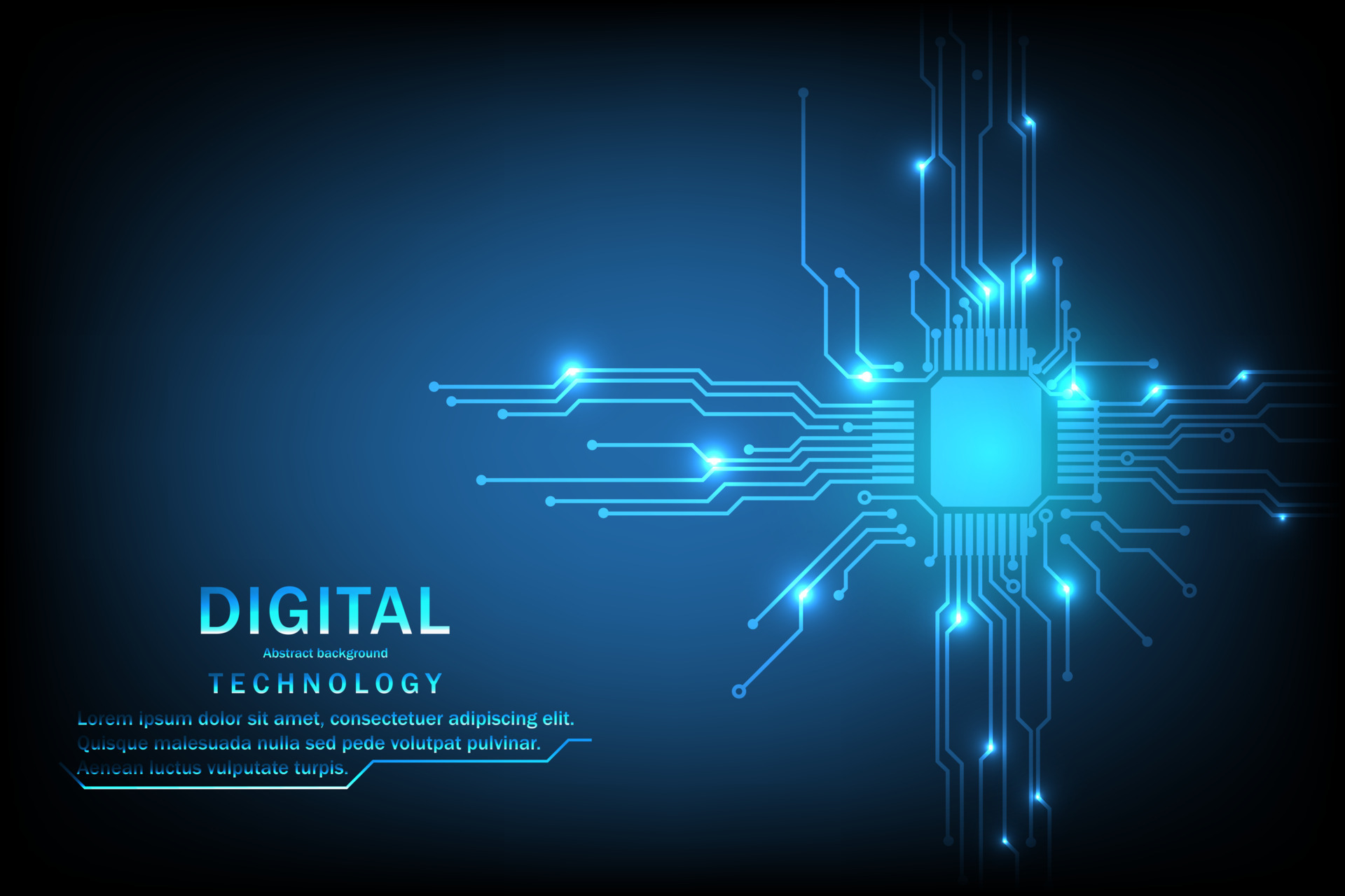 Vector Futuristic Microchip Cpu Circuit Board Blue Light Technology