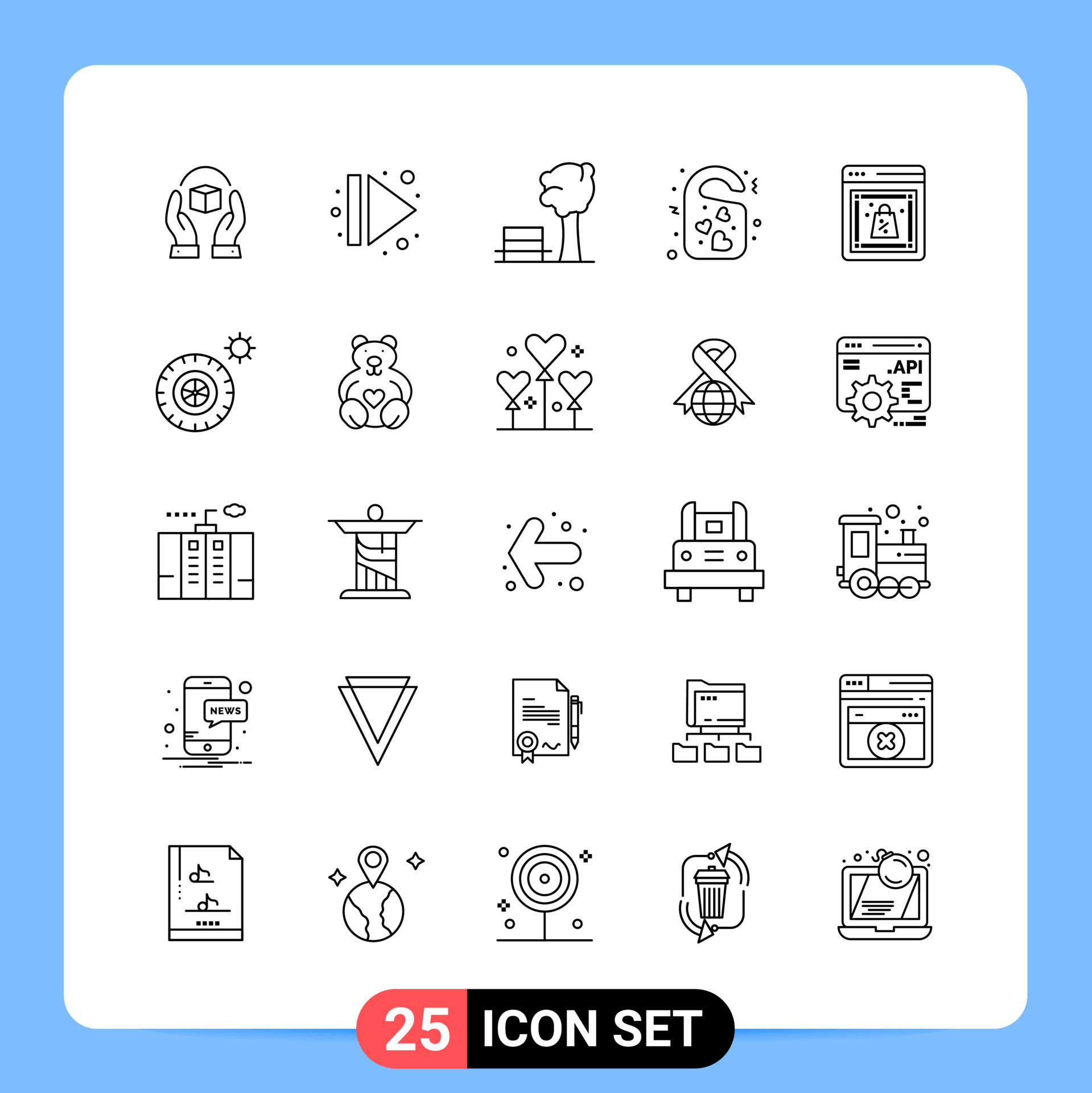 25 Line Black Icon Pack Outline Symbols for Mobile Apps isolated on ...