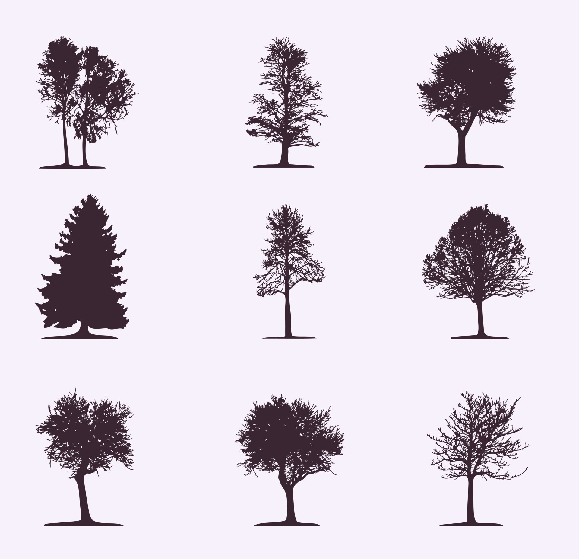 Set of trees 9 pieces 14047325 Vector Art at Vecteezy